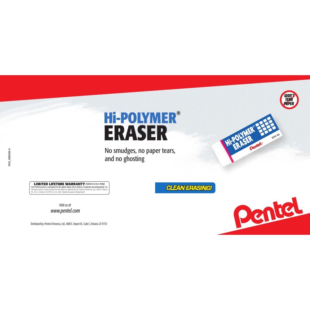 Pentel Hi-Polymer Eraser, Small White Block Eraser, Canister Display ...