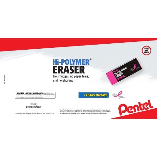 Pentel Pink Bca Hi-Polymer Eraser, Large Pink Block Eraser, Canister ...