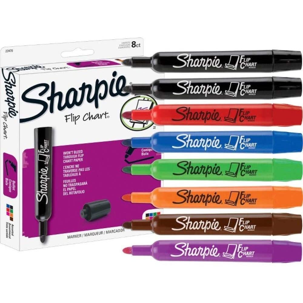 Sharpie Flip Chart Marker, Broad Bullet Tip, Assorted Colors, 8/Pack
