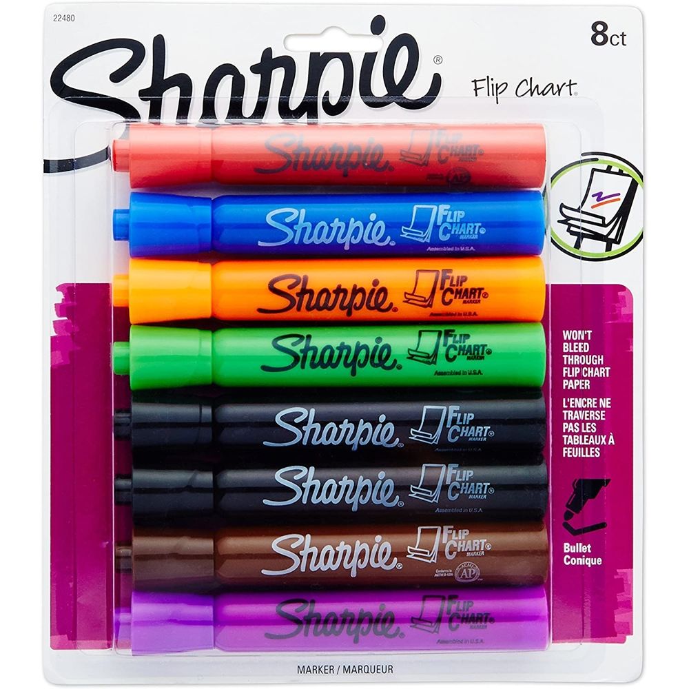 Sharpie Flip Chart Marker, Broad Bullet Tip, Assorted Colors, 8/Pack