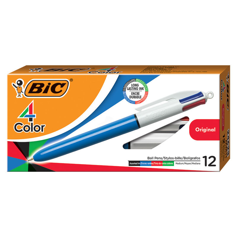 Bic 4-Color Pens, Ballpoint, Medium Point (1.0Mm), Dozen Box