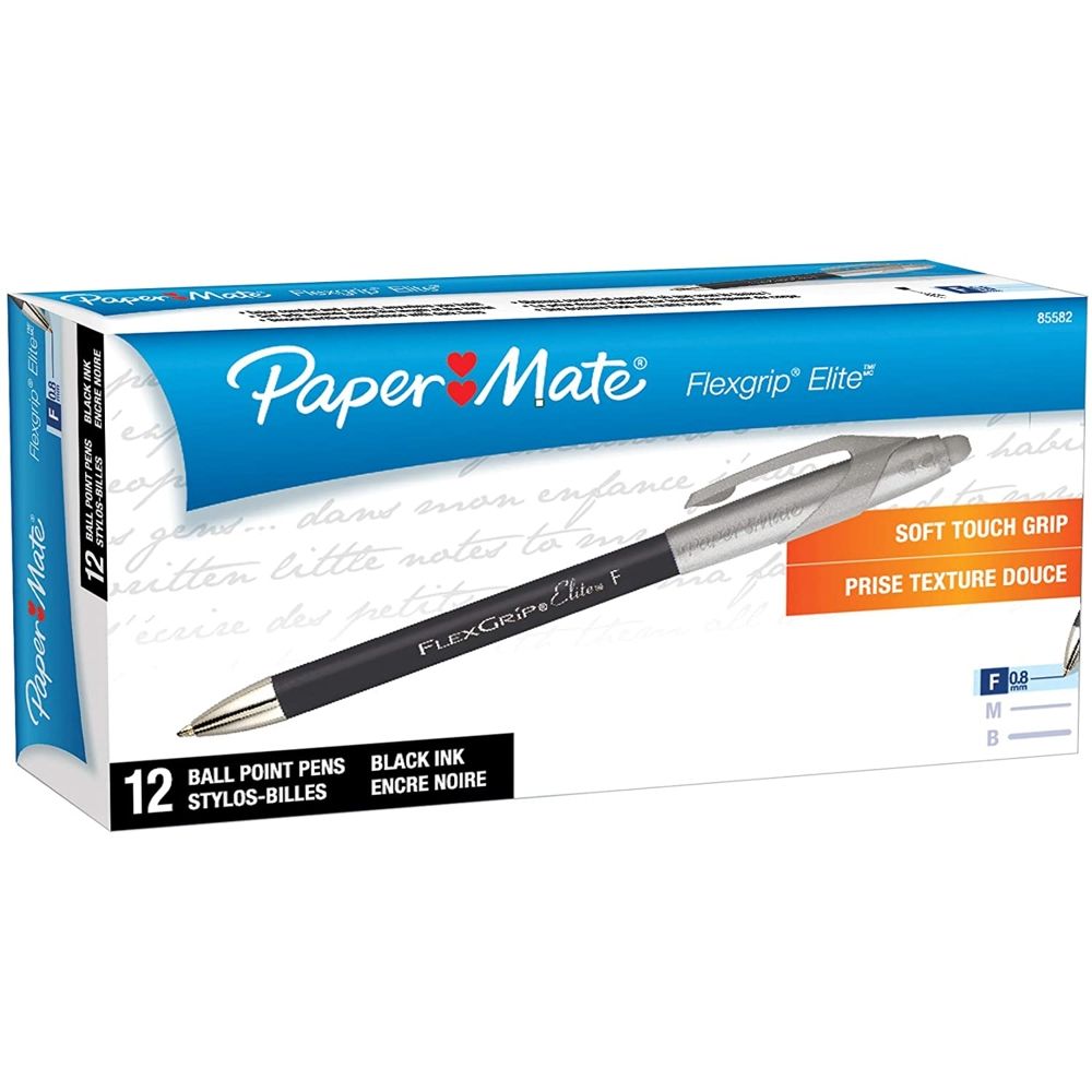 Paper Mate FlexGrip Elite Retractable Ballpoint Pens, Fine Point, Black ...