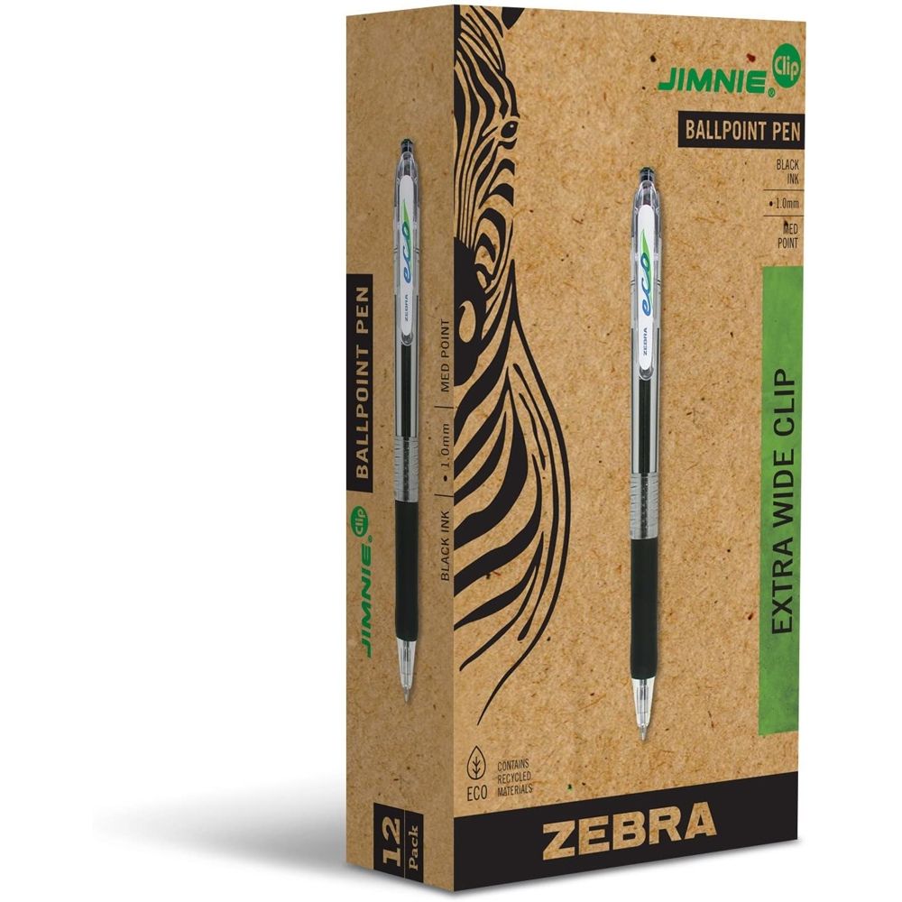 Zebra Jimnie Clip Eco Retractable Ballpoint 1.0Mm Black, Single Pen