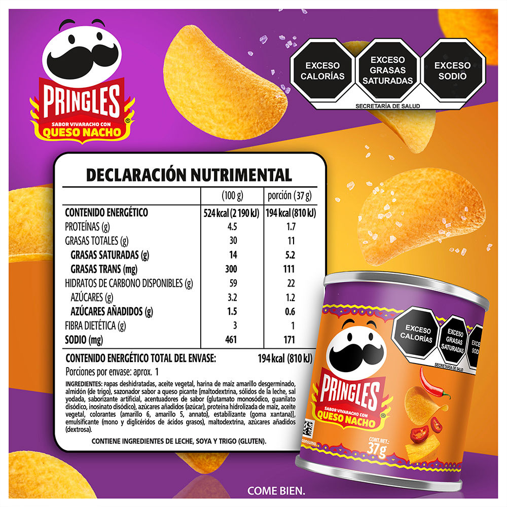 Papas Pringles Sabor Vivaracho con Queso Nacho 37 g || Bodega Aurrera ...