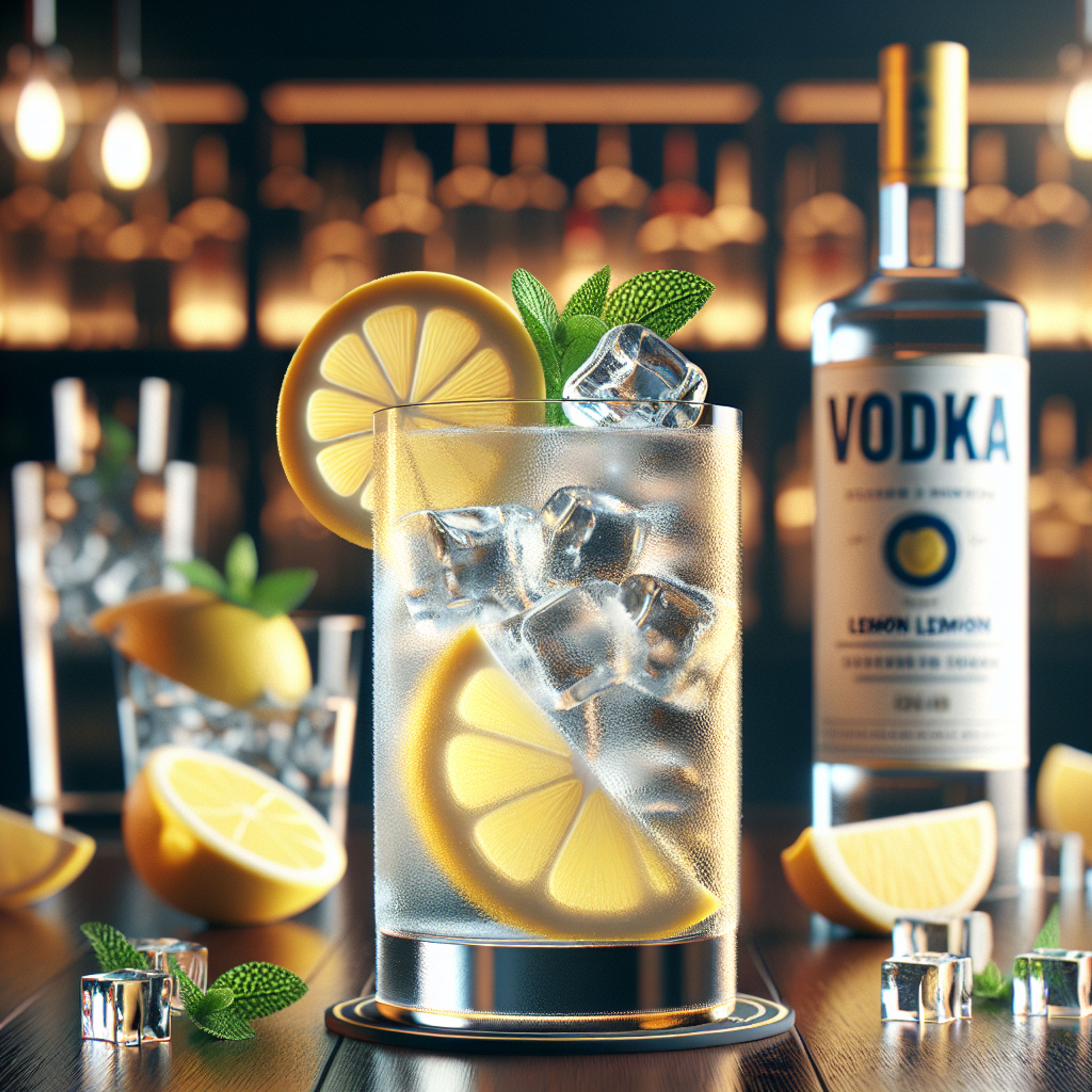 Arctic Lemon Vortex, Tangy lemon vodka cocktail with club soda