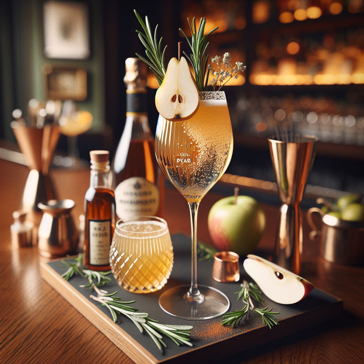 Autumn Orchard Fizz, Effervescent spiced pear cocktail for cozy fall brunch