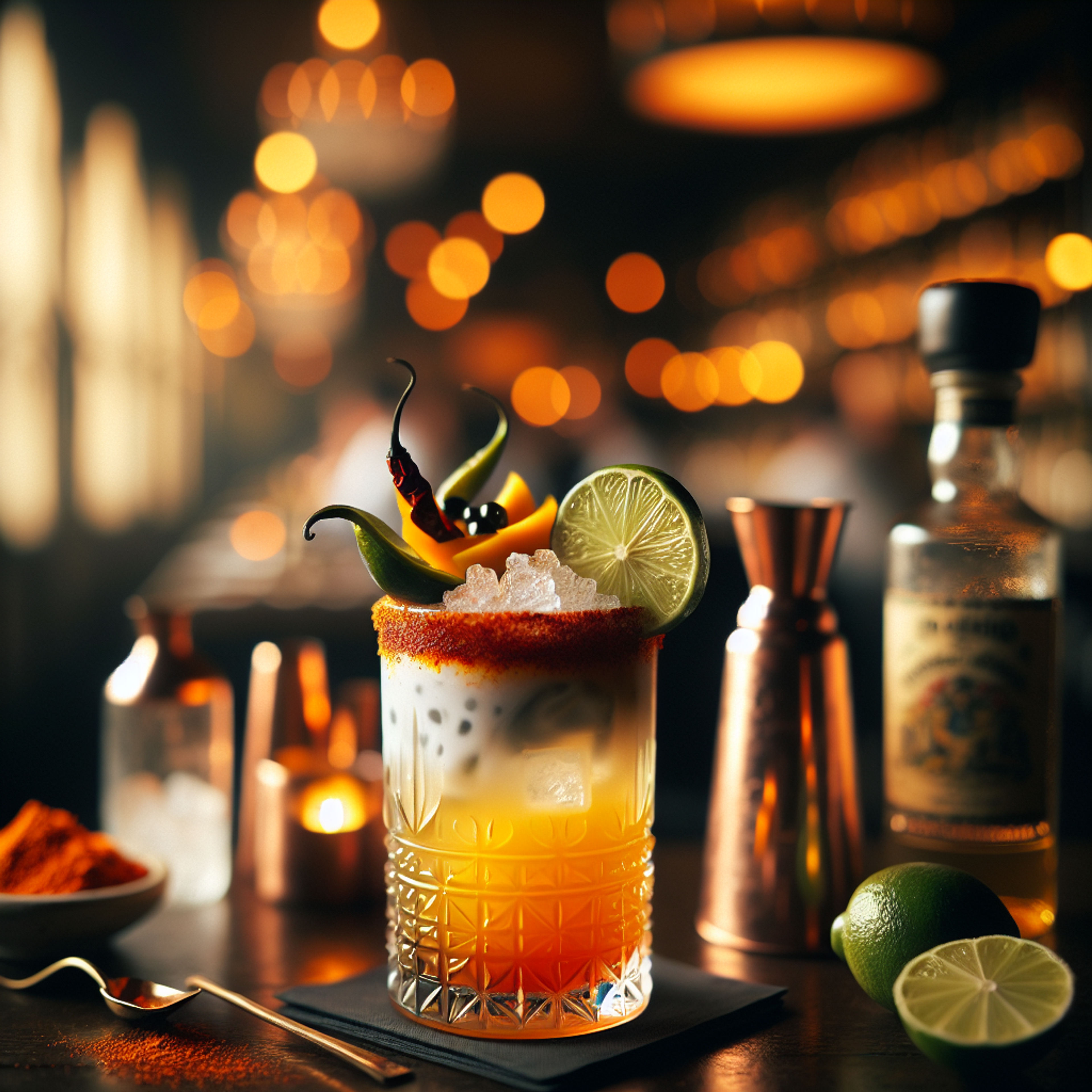 Aztec Sunset, Craft cocktail inspired by Mexican sunset