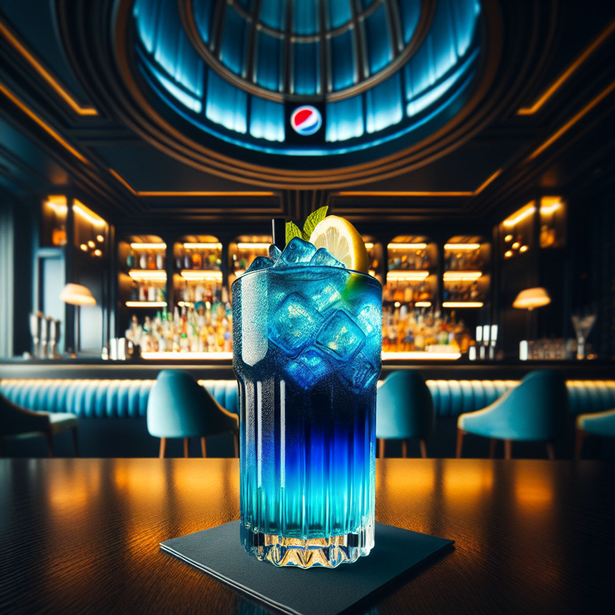 Azure Adrift, Innovative cocktail with deep blue hue and playful flavors