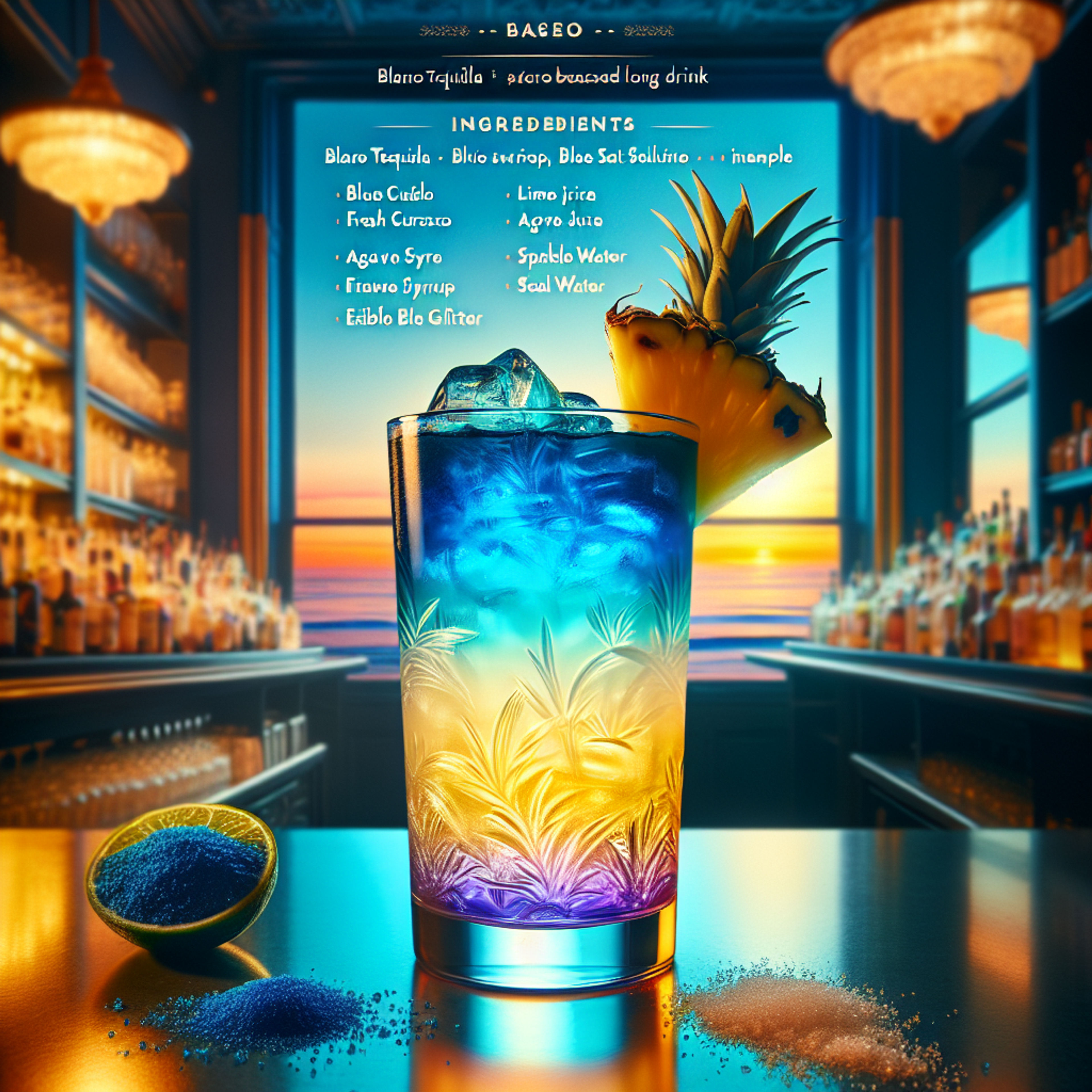 Azure Horizon, Tequila-based long drink with blue shimmer