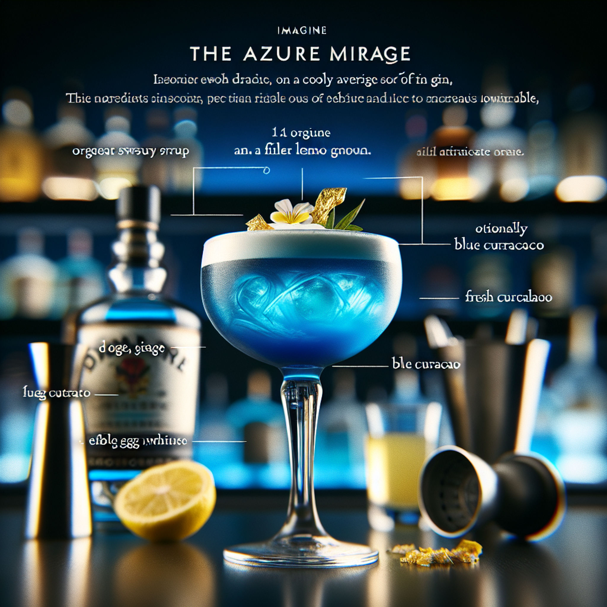 Azure Mirage, Enchanting blue cocktail with sweet, nutty, herbaceous notes