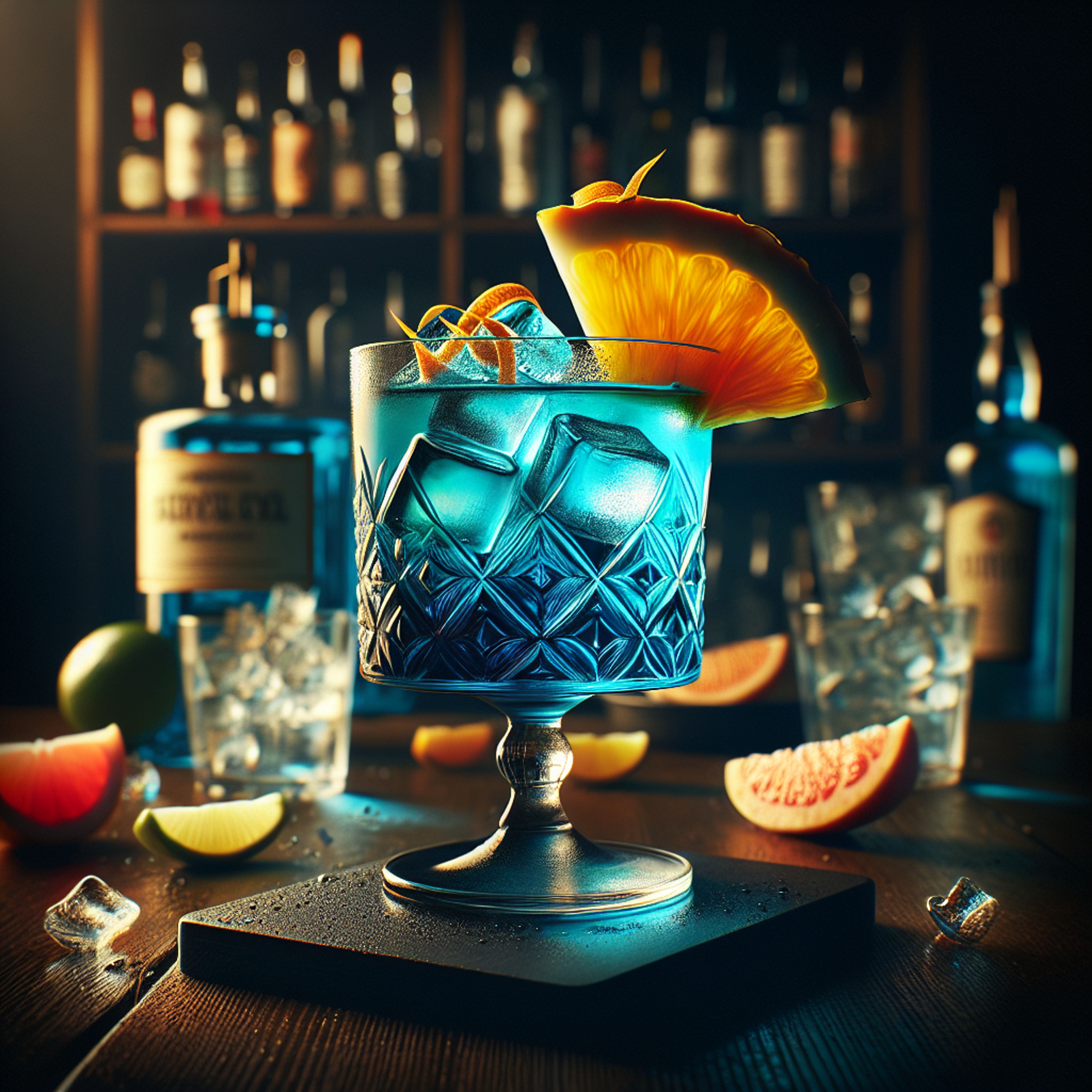 Azure Serenade, Sweet and sour cocktail with gin, tequila, and Aperol