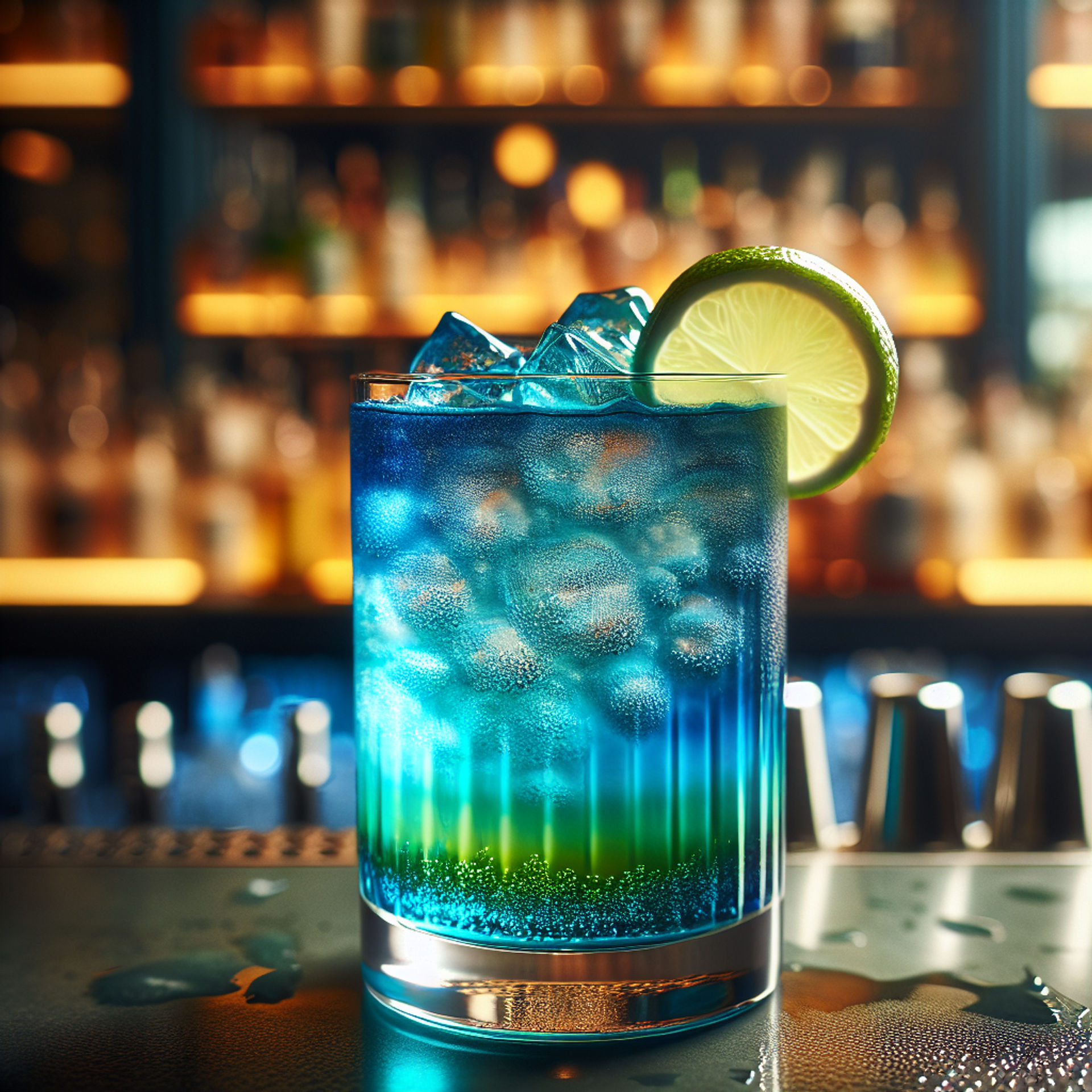 Azure Soju Sparkler, Vibrant Soju cocktail with blue curaçao and lime
