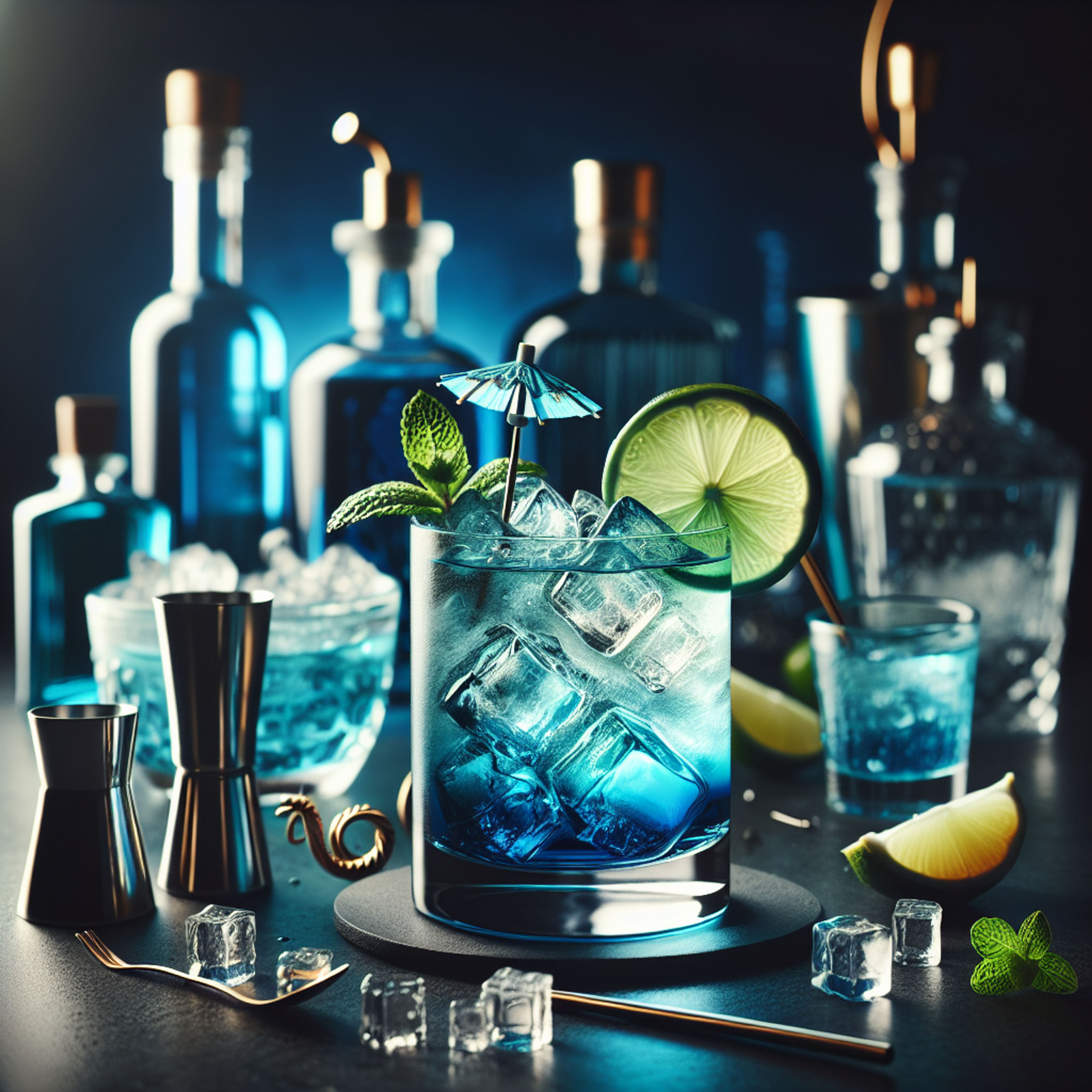 Azure Tranquility, Serene tropical cocktail with blue curaçao and ...