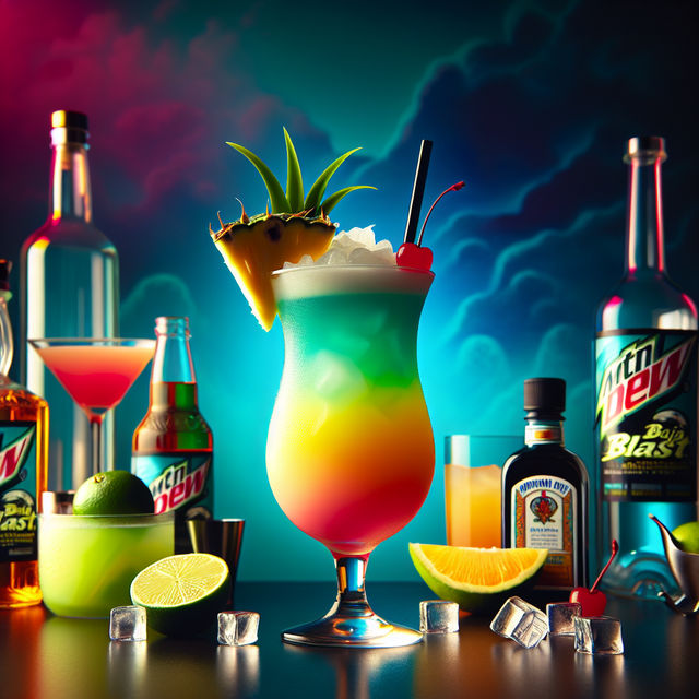 Baja Blast Beachcomber, Tropical cocktail with white rum and Mountain ...