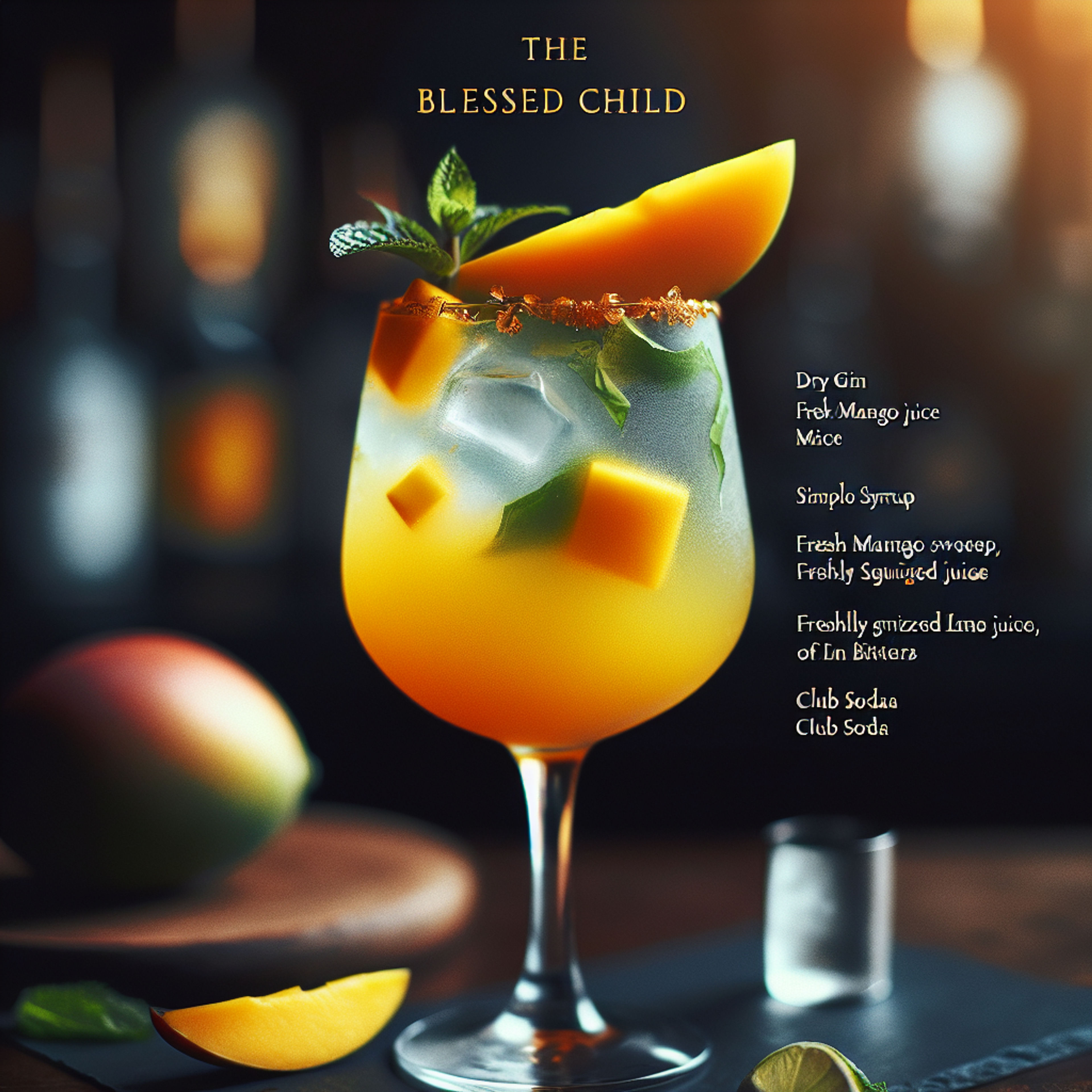 Blessed Child, Heavenly mango and gin cocktail with botanical richness