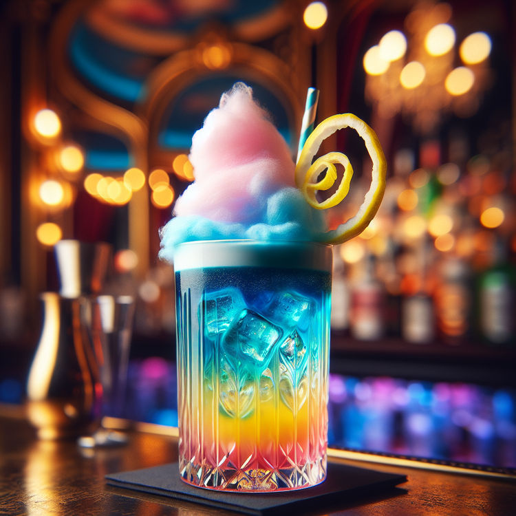 Carnival Carousel, Vibrant carnival-themed cocktail with vodka, cotton ...