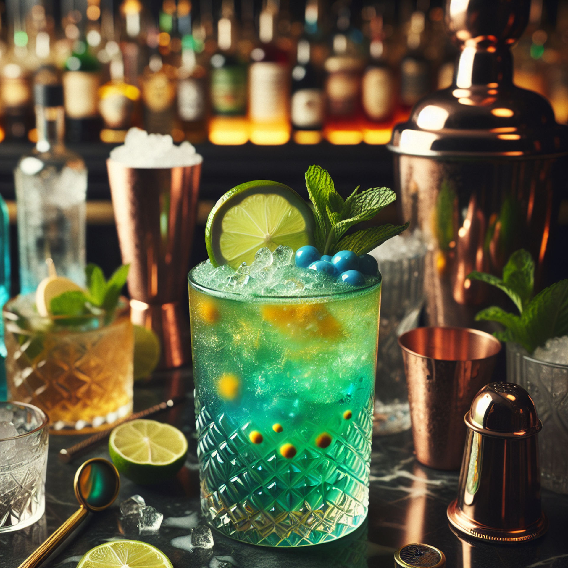 Chartreuse Caribbean Fizz, Tropical Chartreuse Caribbean Fizz cocktail