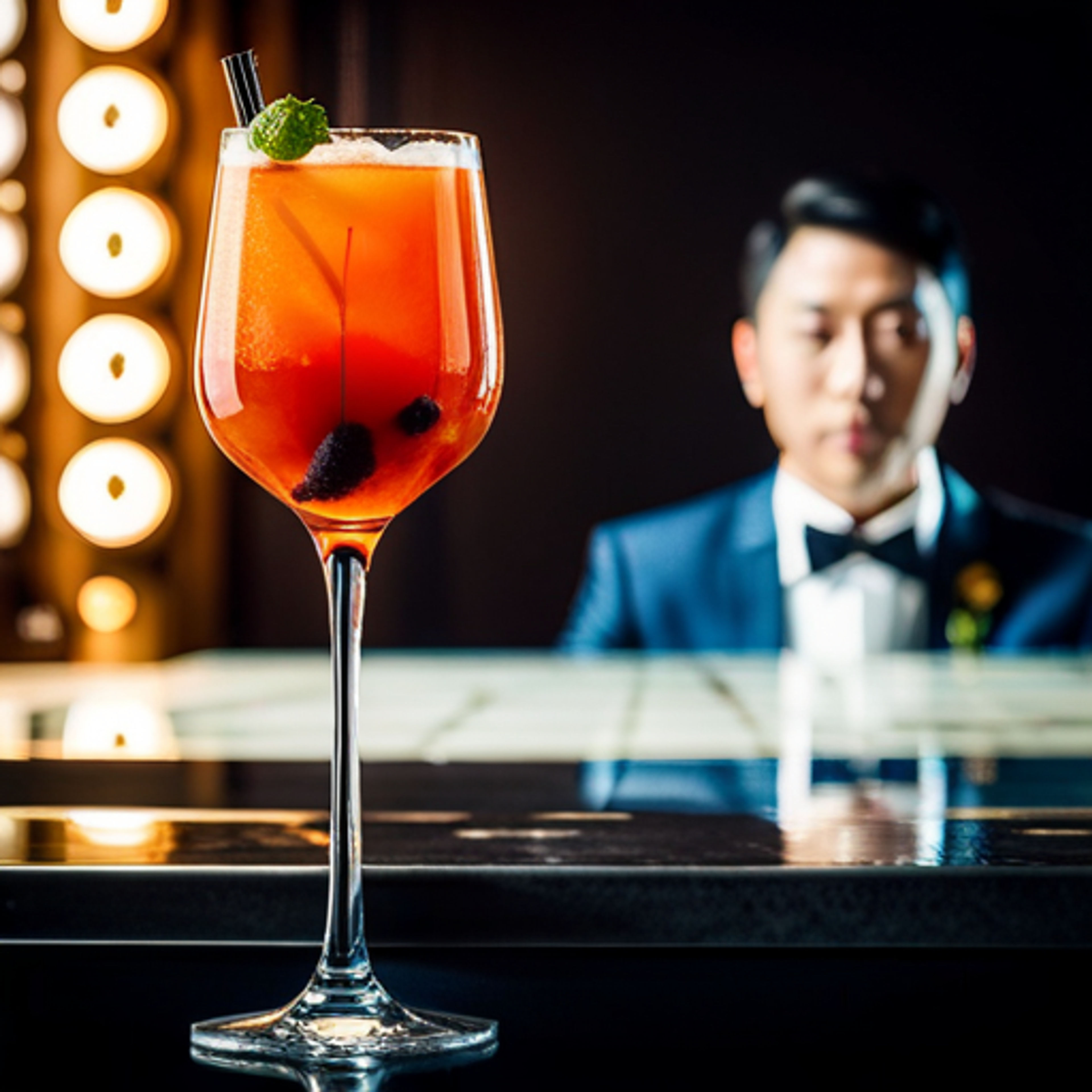 Kimchi Fireburst Fizz, Bold and savory Korean cocktail with kimchi and soju