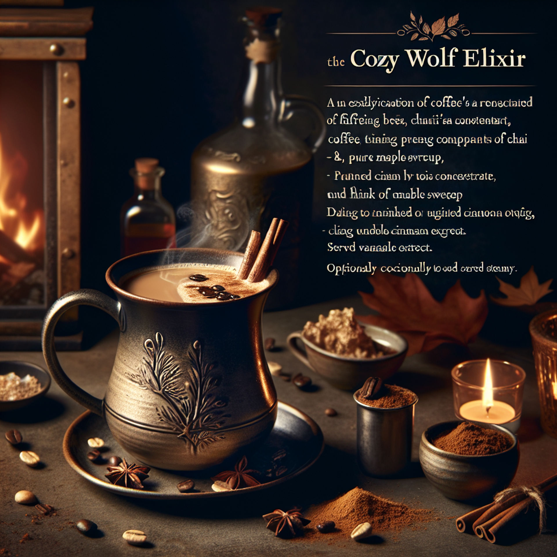 Cozy Wolf Elixir, Cozy Wolf Elixir: coffee, chai, maple, cozy autumn vibes
