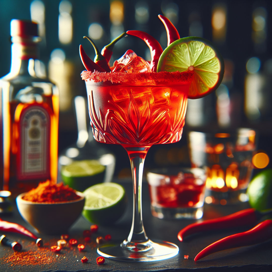 Crimson Blaze, Spicy, vibrant cocktail with chili-infused tequila and ...
