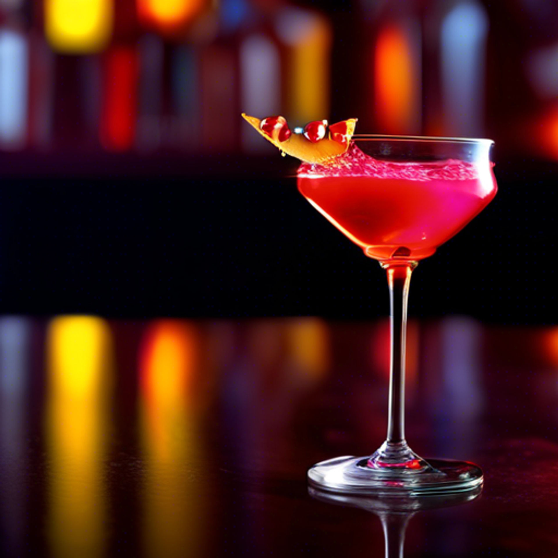 Crimson Dawn, Whiskey, pomegranate, lemon, simple syrup, bitters cocktail