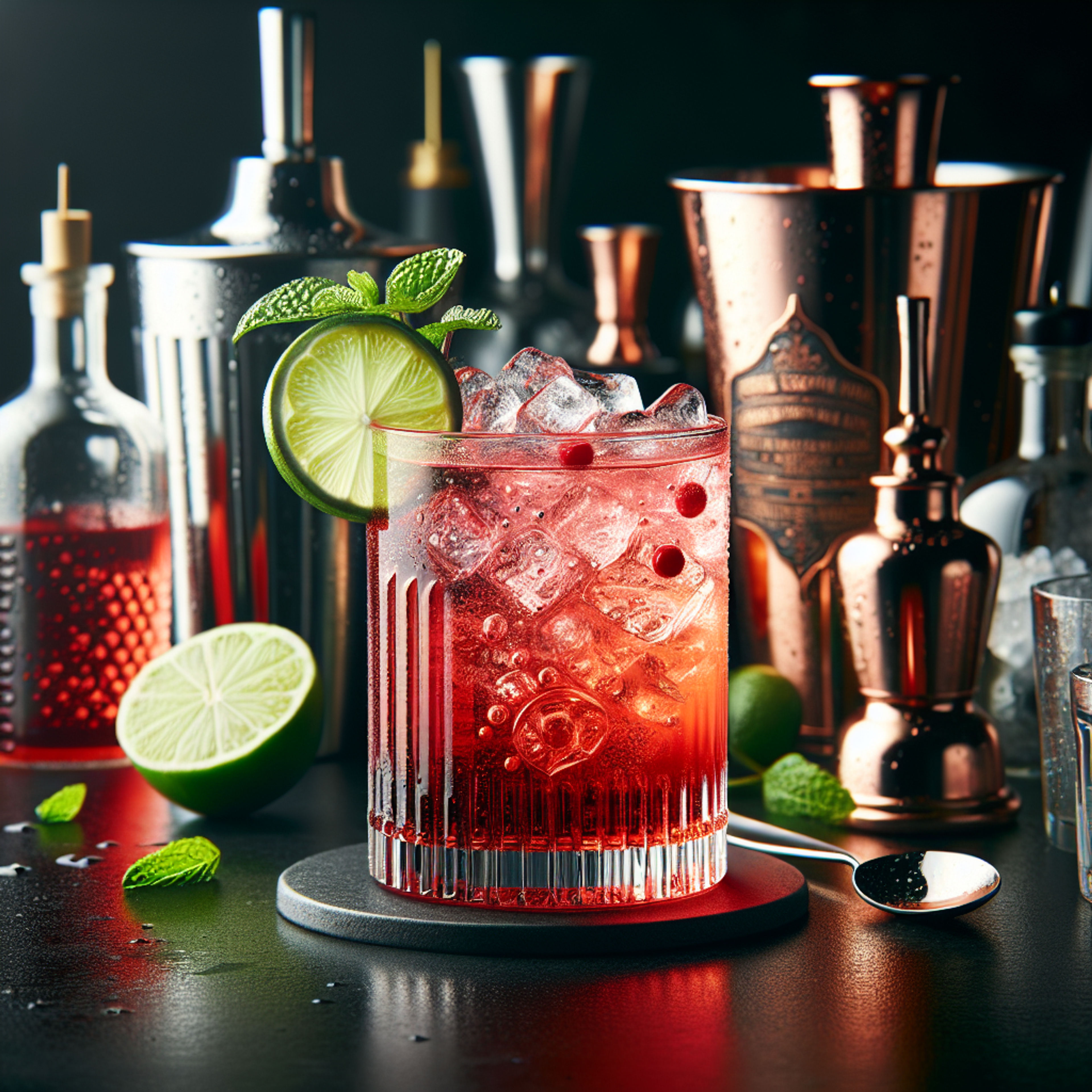 Crimson Wave, Vibrant, refreshing cocktail with sweet and tangy flavors