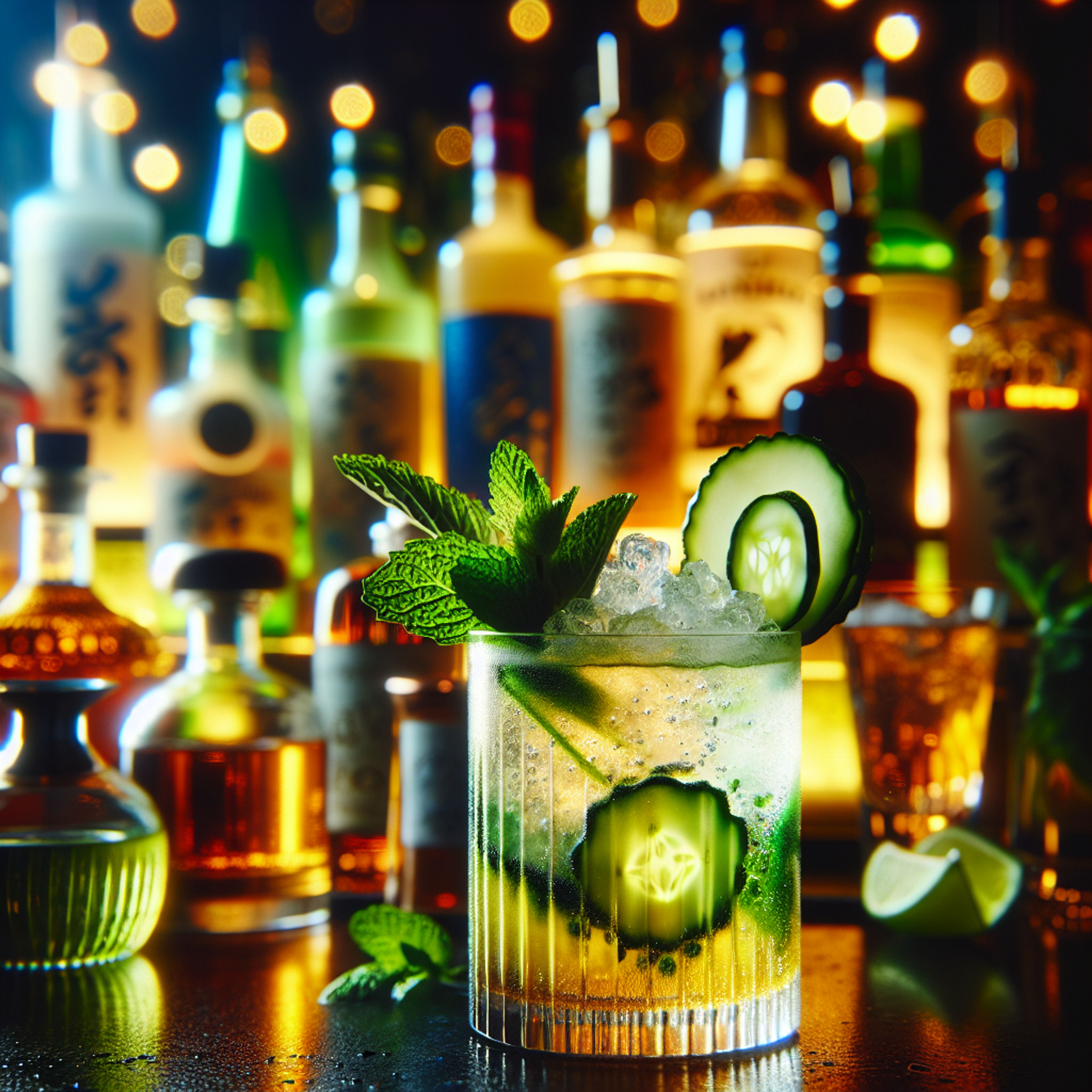 Cucumber Zen Garden, Refreshing, sparkling cocktail with sake and cucumber
