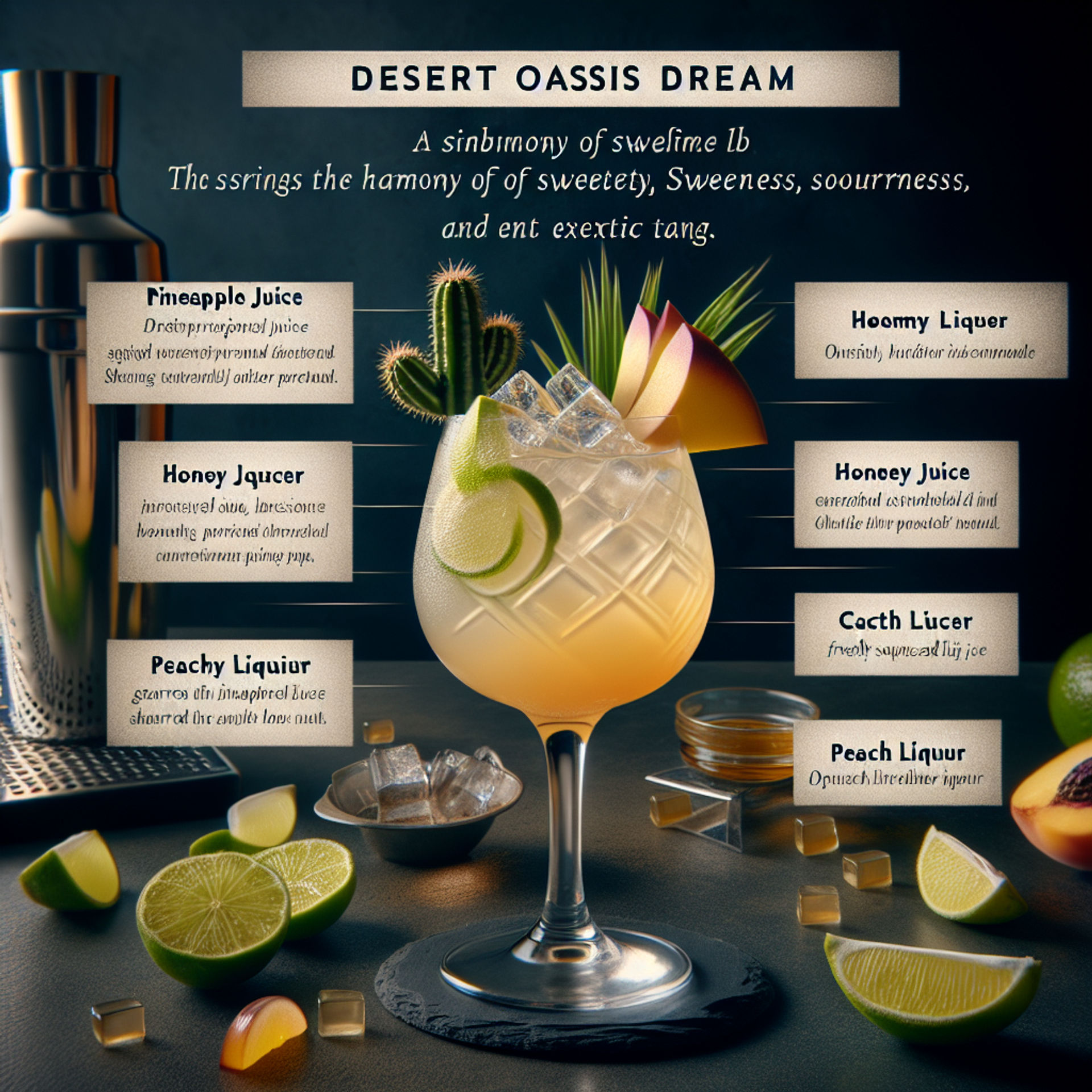 Desert Oasis Dream, A cocktail with sweet, sour, and exotic flavors