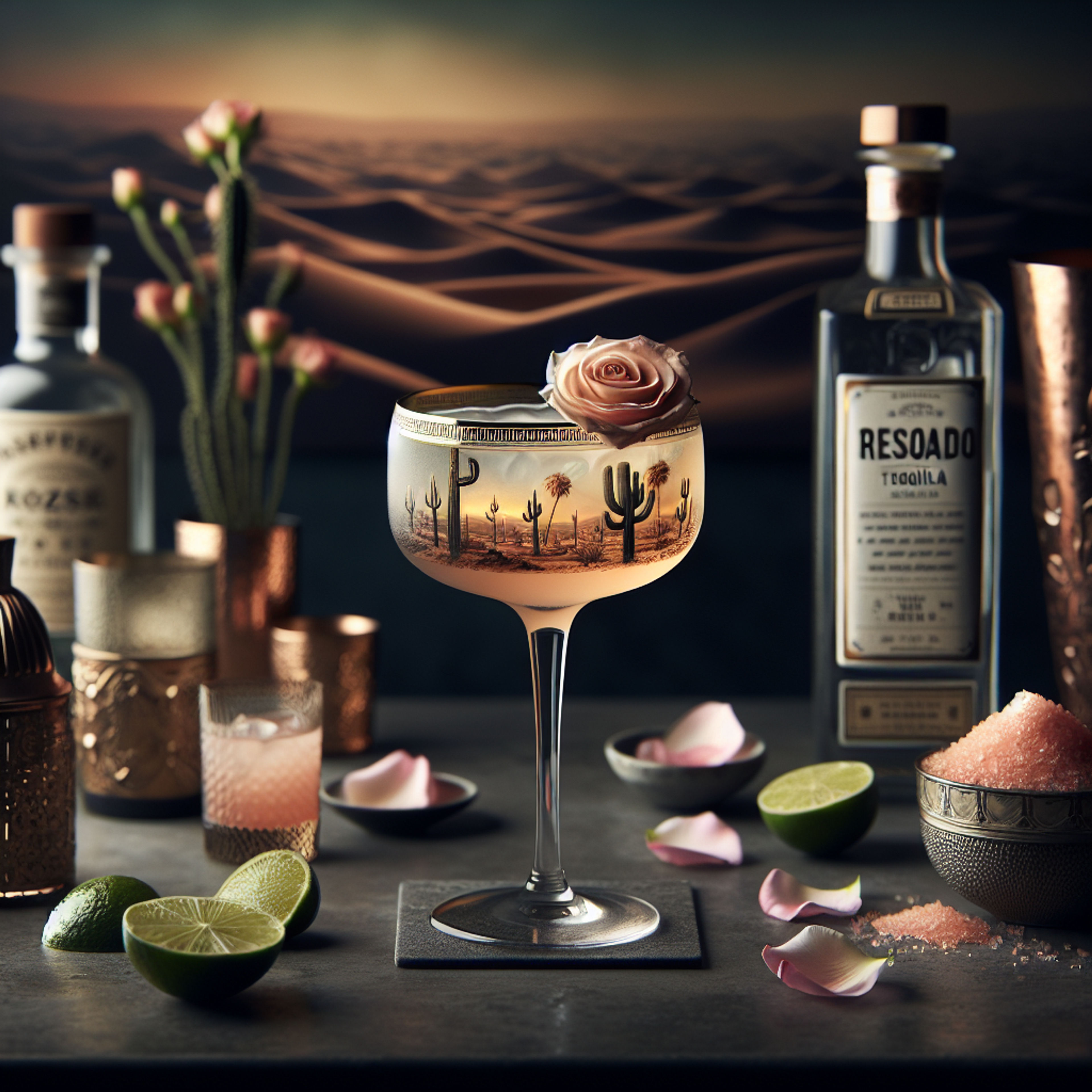 Desert Rose, Innovative tequila cocktail with floral and citrus flavors