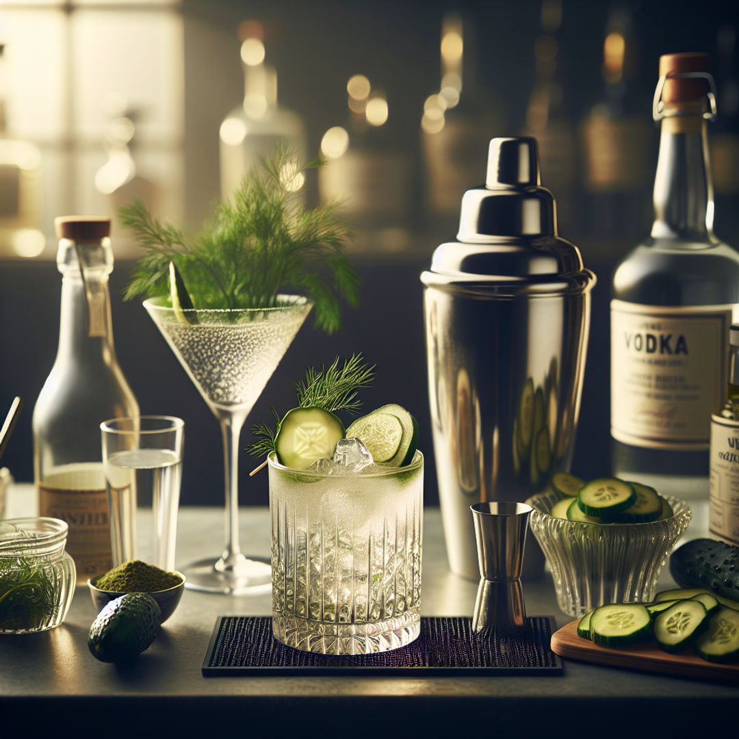 Dill Blossom Elixir, Balanced cocktail with pickle allure and vodka ...