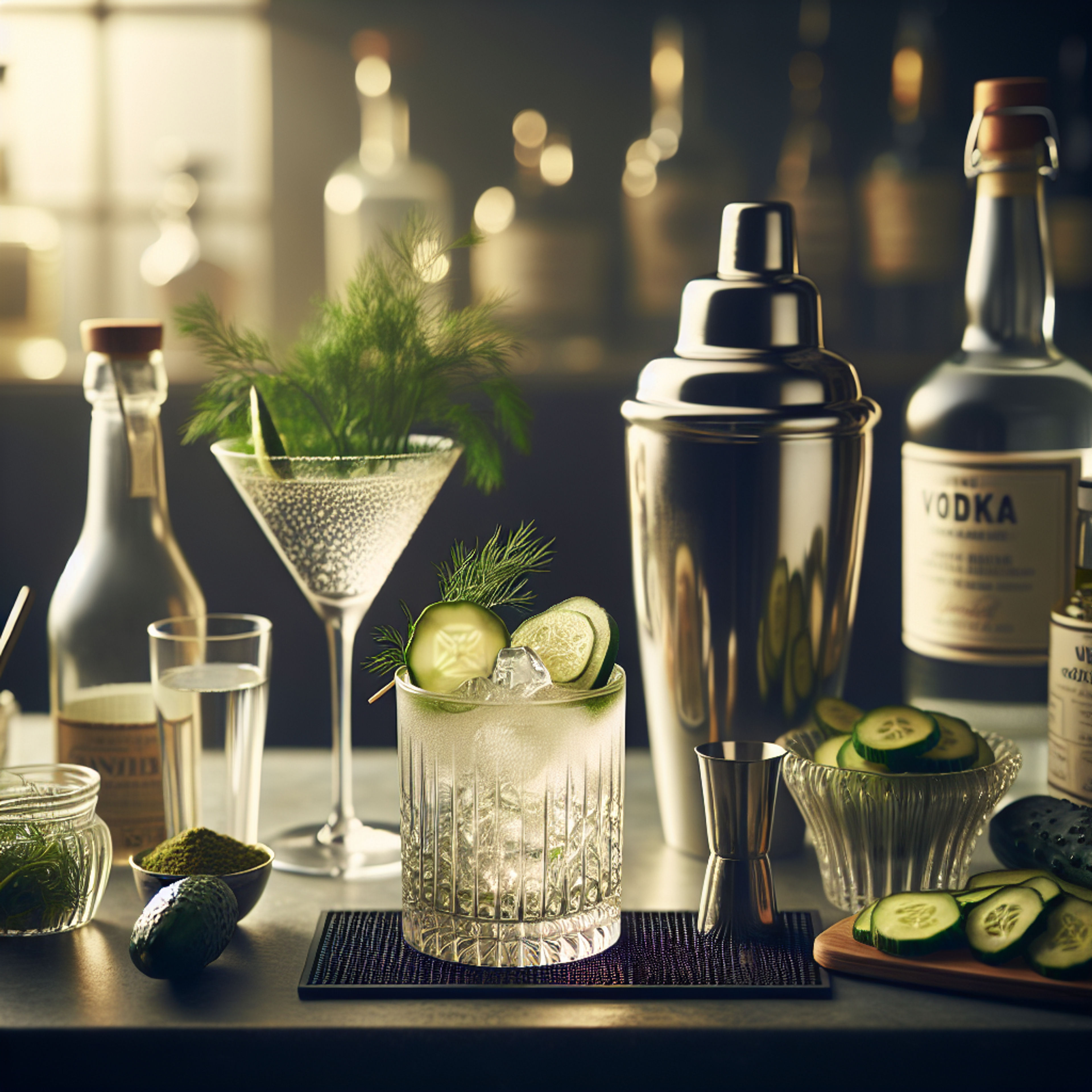 Dill Blossom Elixir, Balanced cocktail with pickle allure and vodka ...
