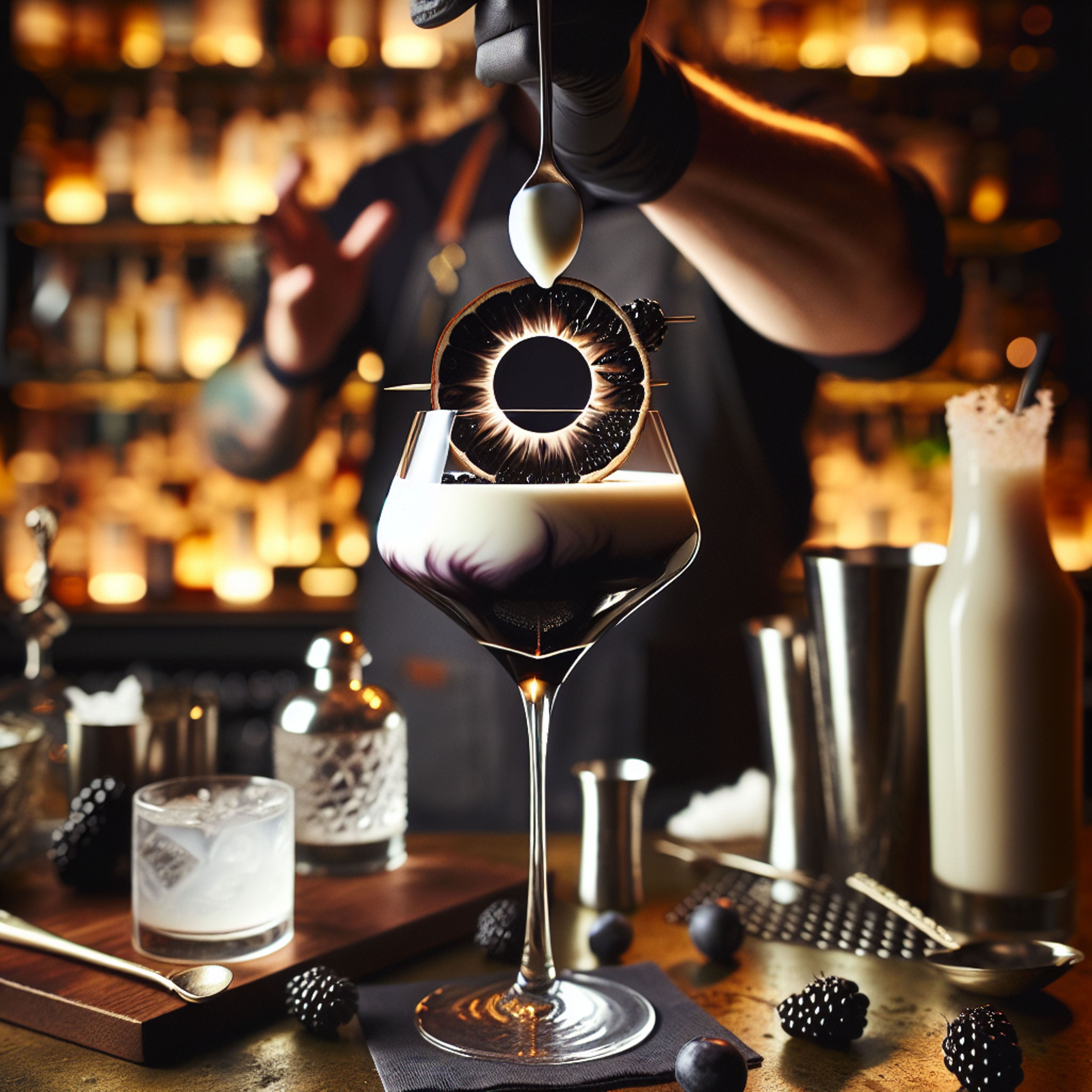 Eclipse Dream, Visually stunning eclipse-themed cocktail with creamy ...