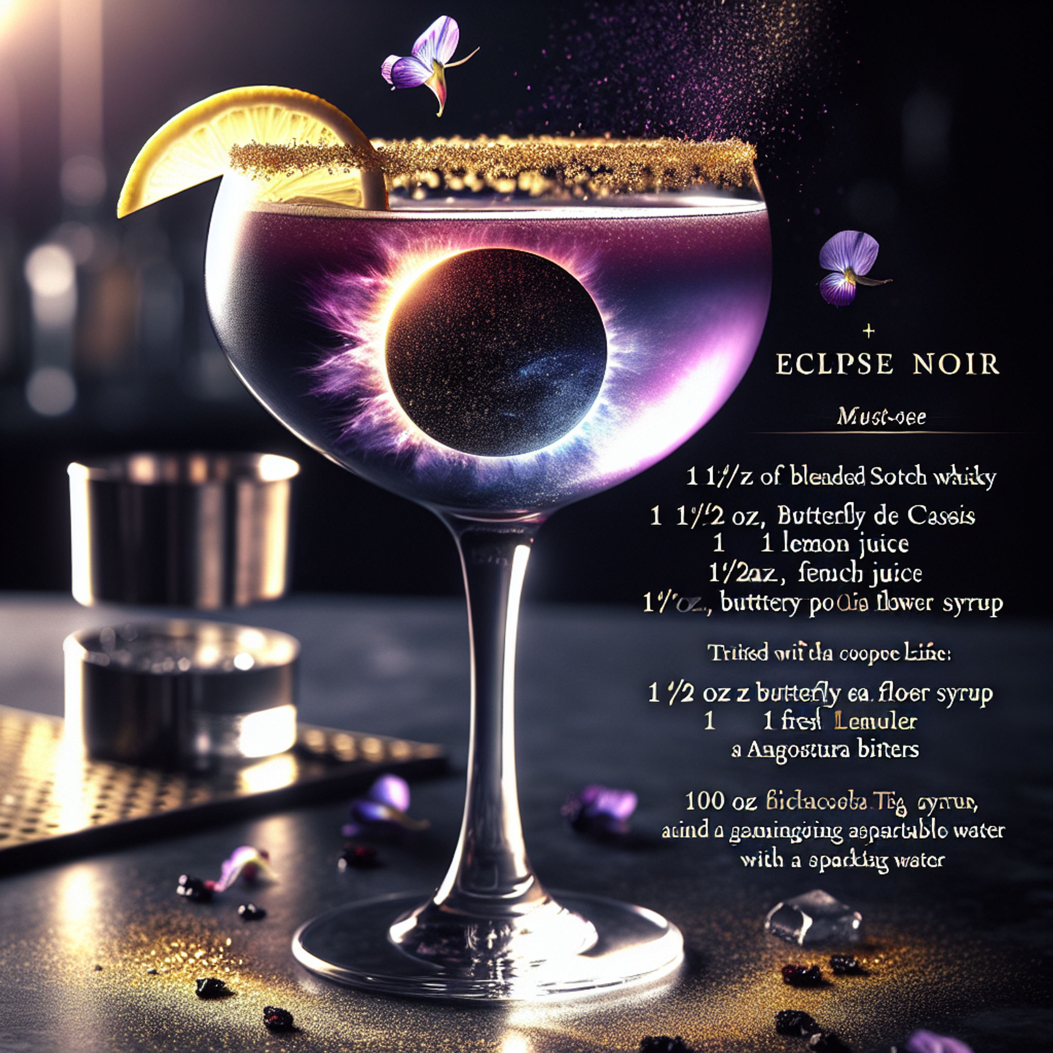 Eclipse Noir, Visually stunning cocktail with color transformation and ...