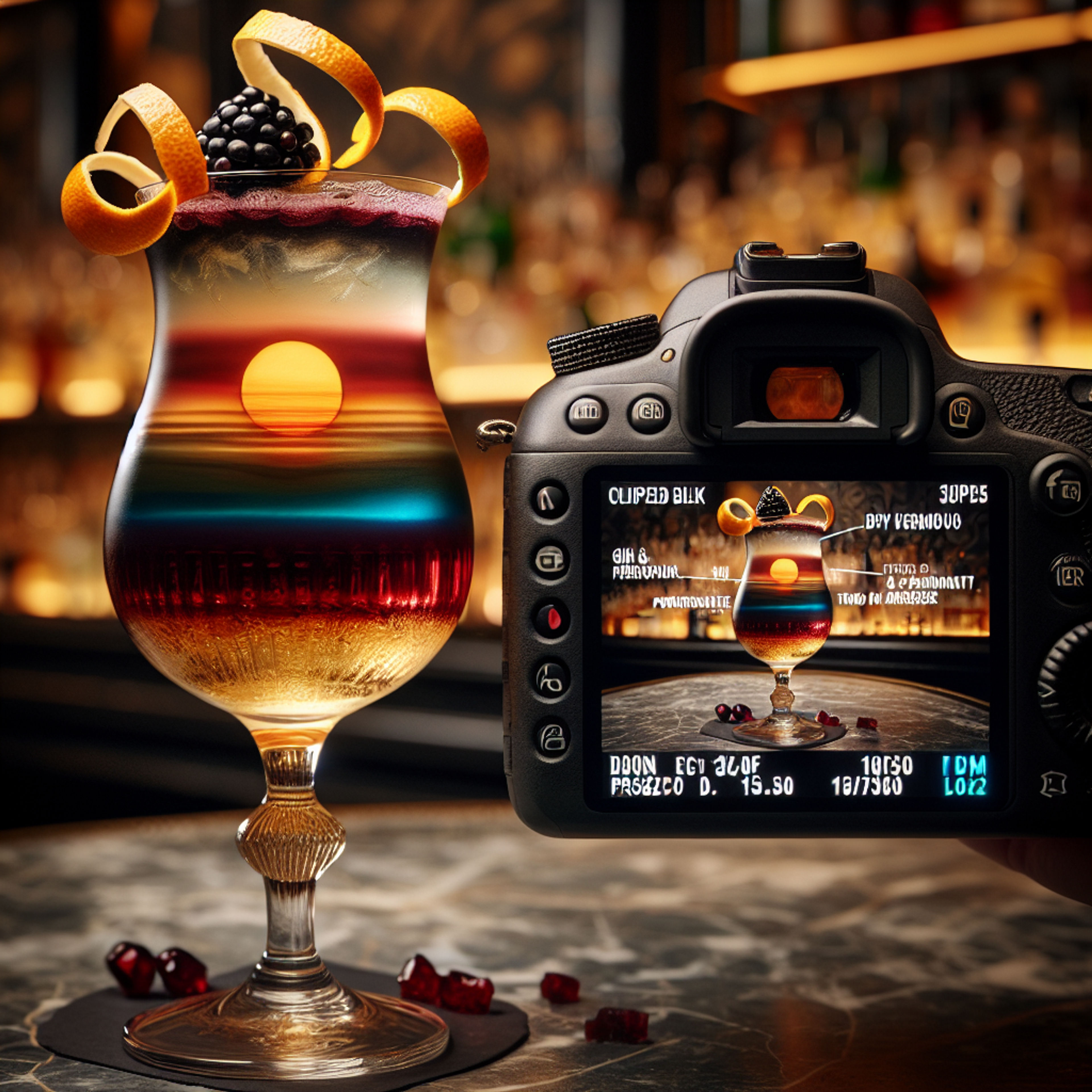 Eclipsed Sunset Trio, Innovative layered cocktail with beer, martini ...
