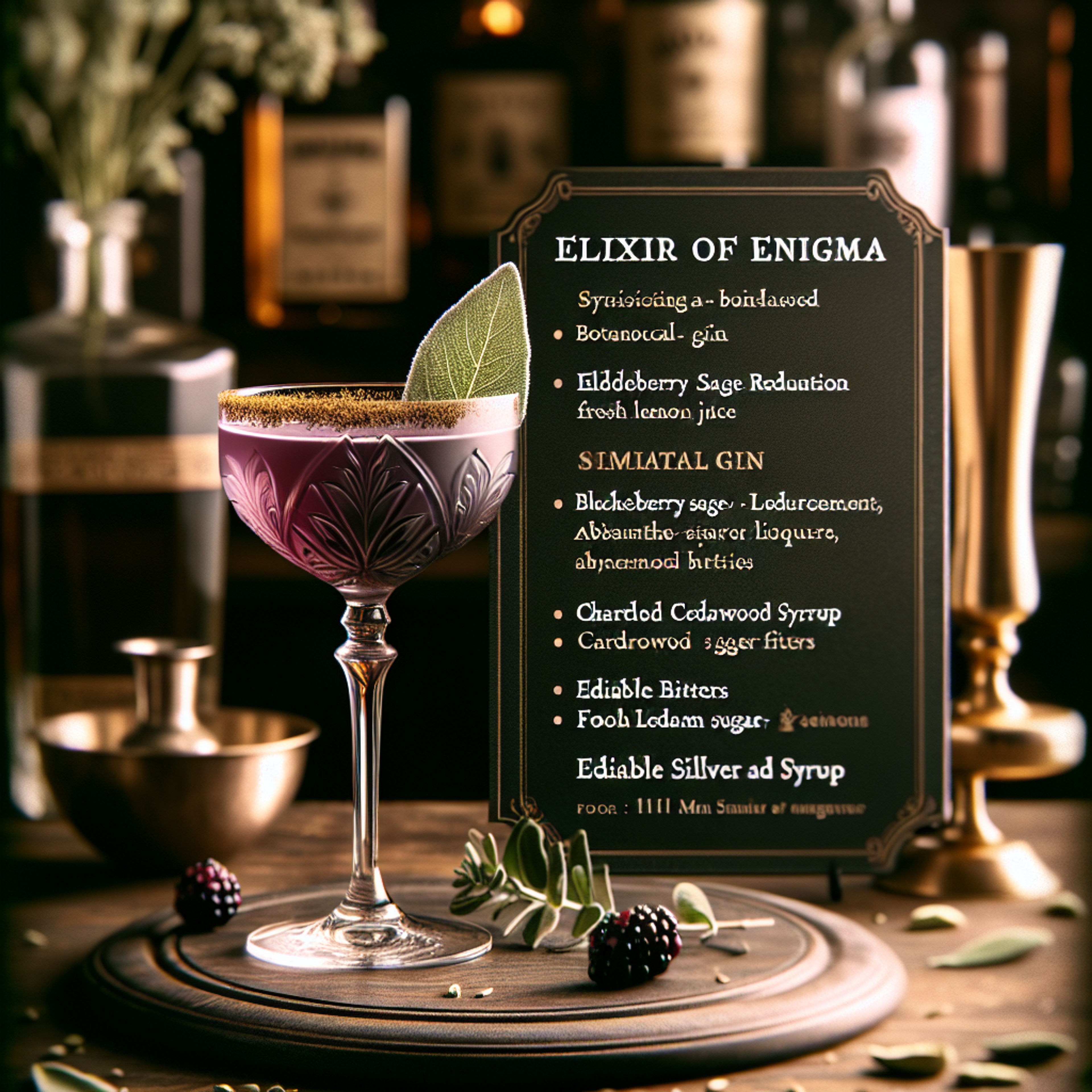 Elixir of Enigma, Gin-based cocktail with unique and original ingredients