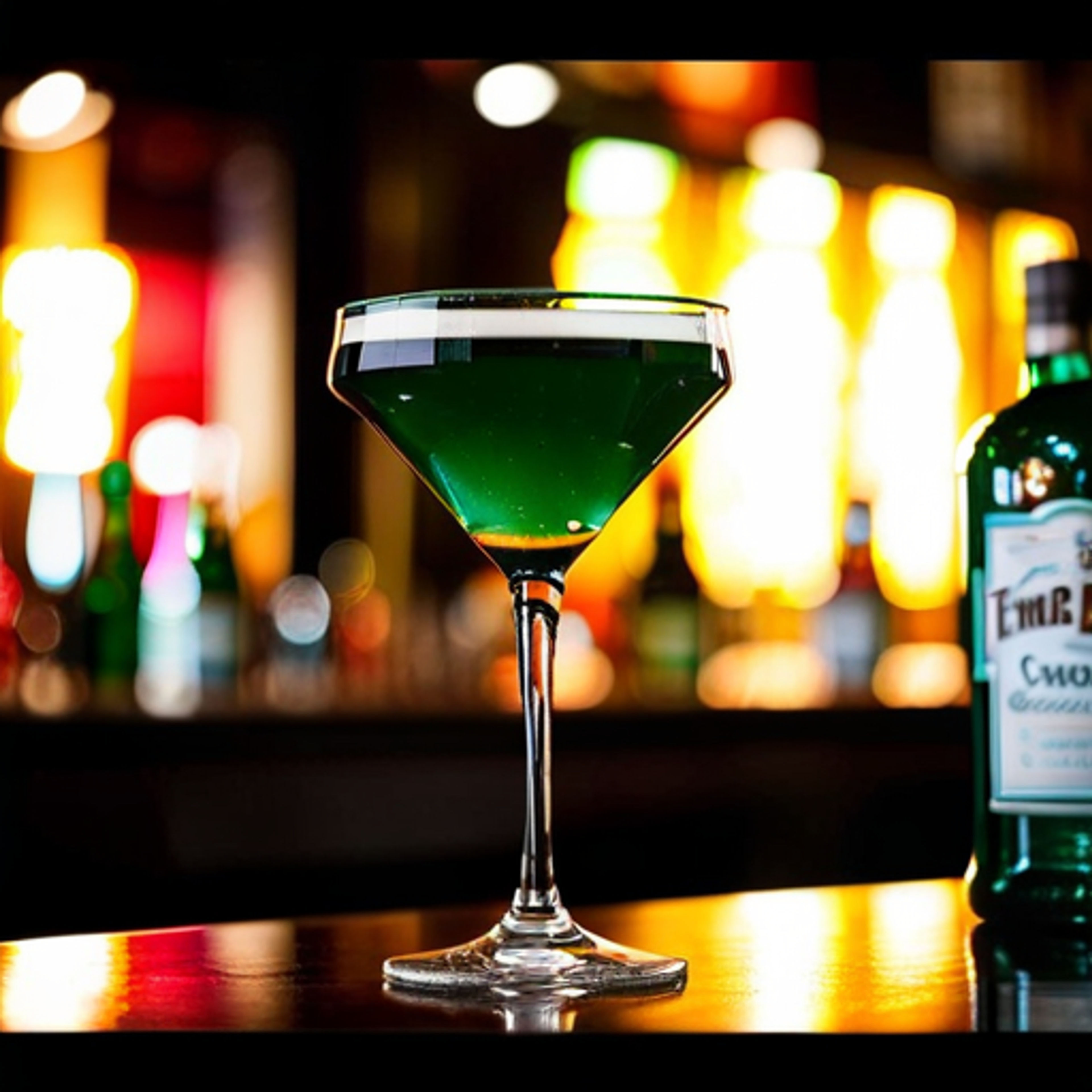 Emerald Elixir Twilight, Mesmerizing cocktail with absinthe, citrus, and herbal undertones