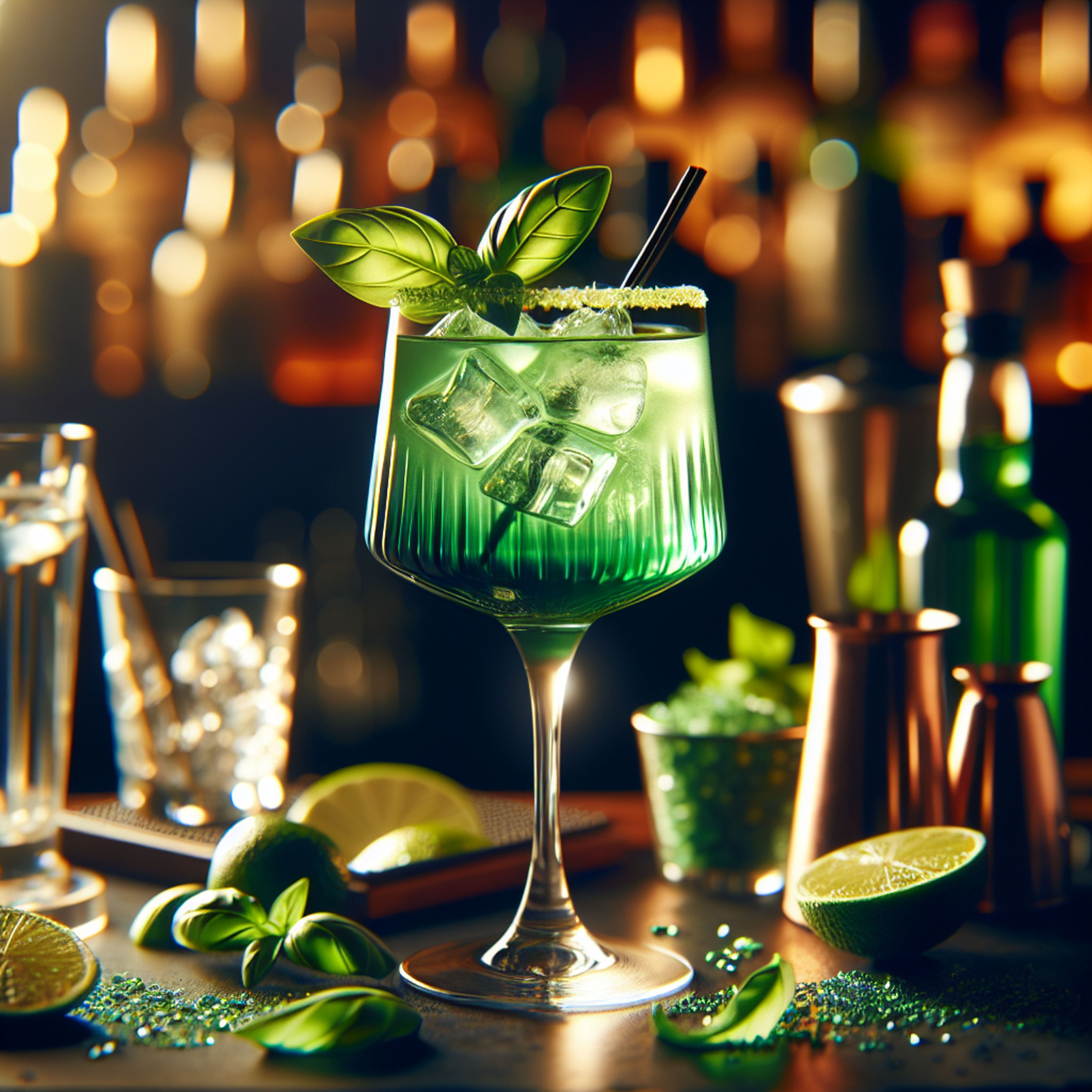 Emerald Enigma, dazzling, bright green concoction with herbal, citrus ...