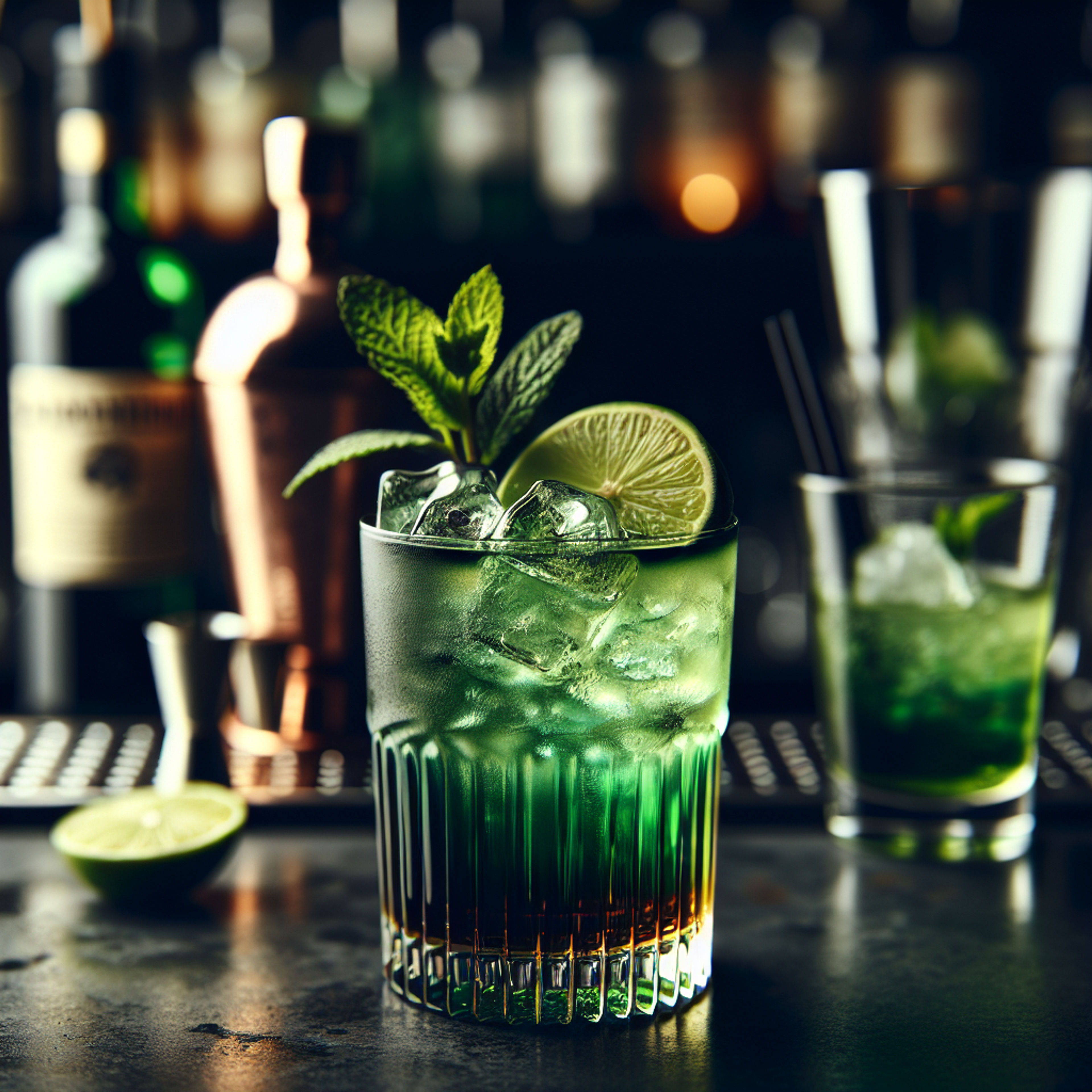 Emerald Twilight Elixir, Contemporary cocktail with herbaceous ...
