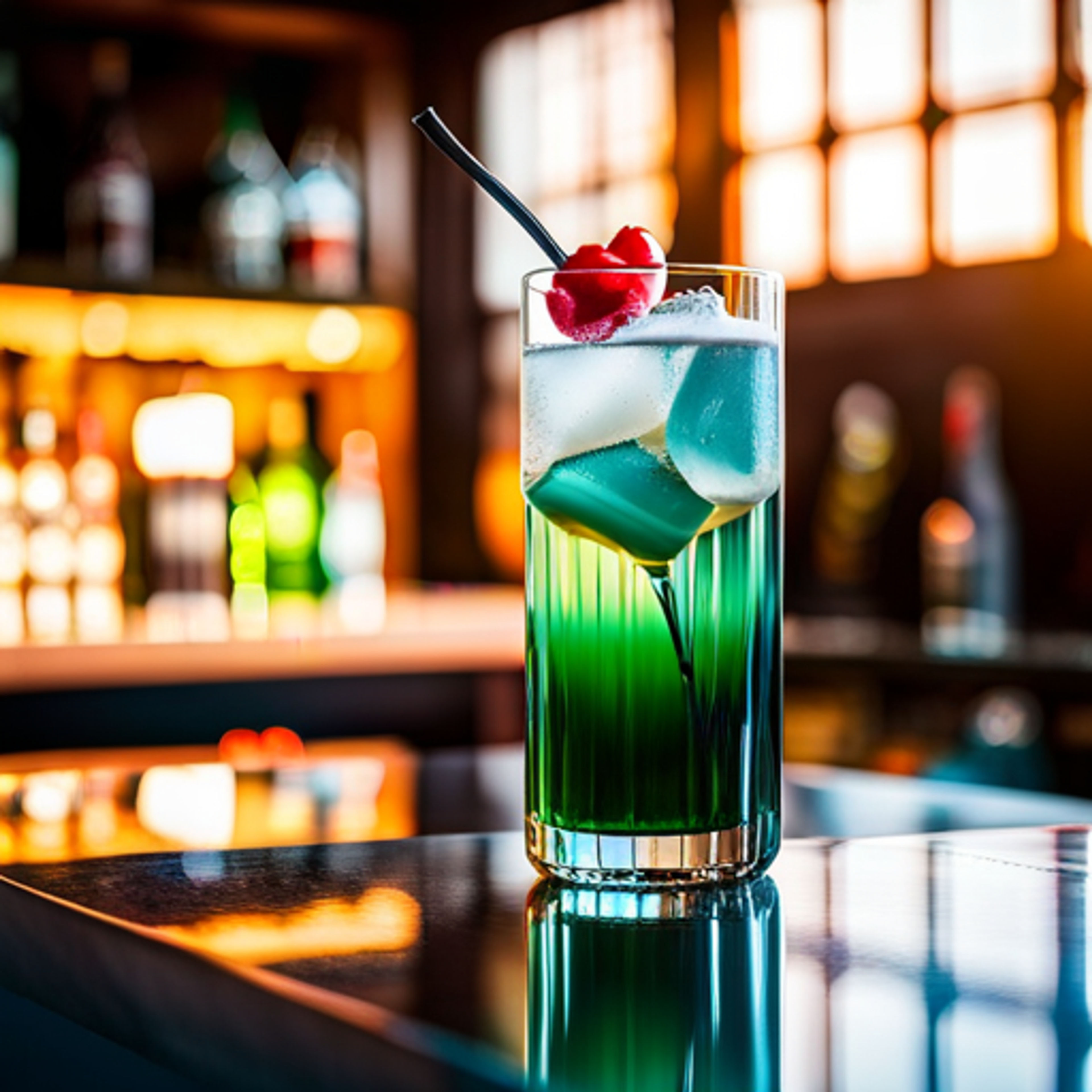 Emerald Twilight, Sweet and sour vibrant green cocktail