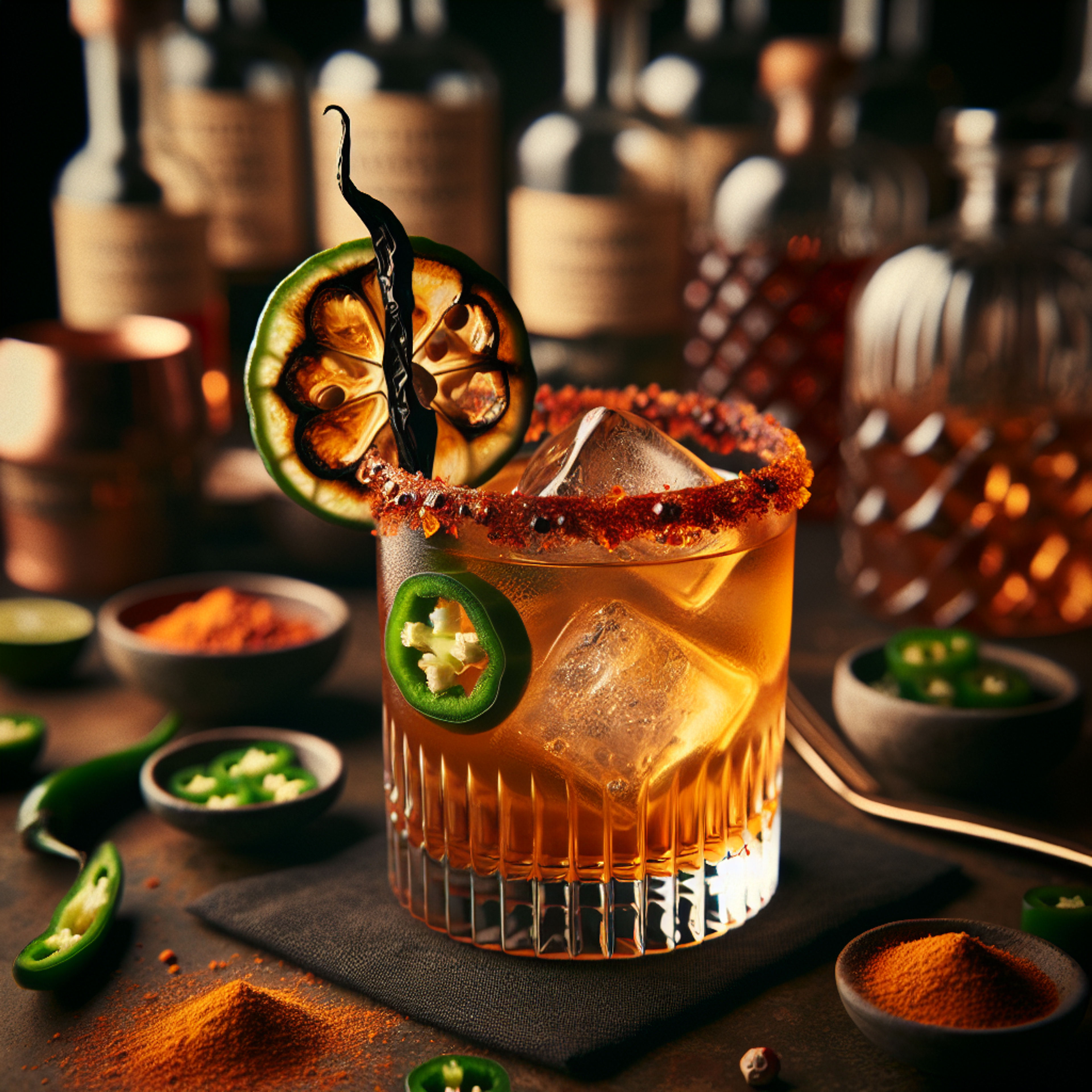 Fiery Eclipse, bold, smoky, and spicy cocktail