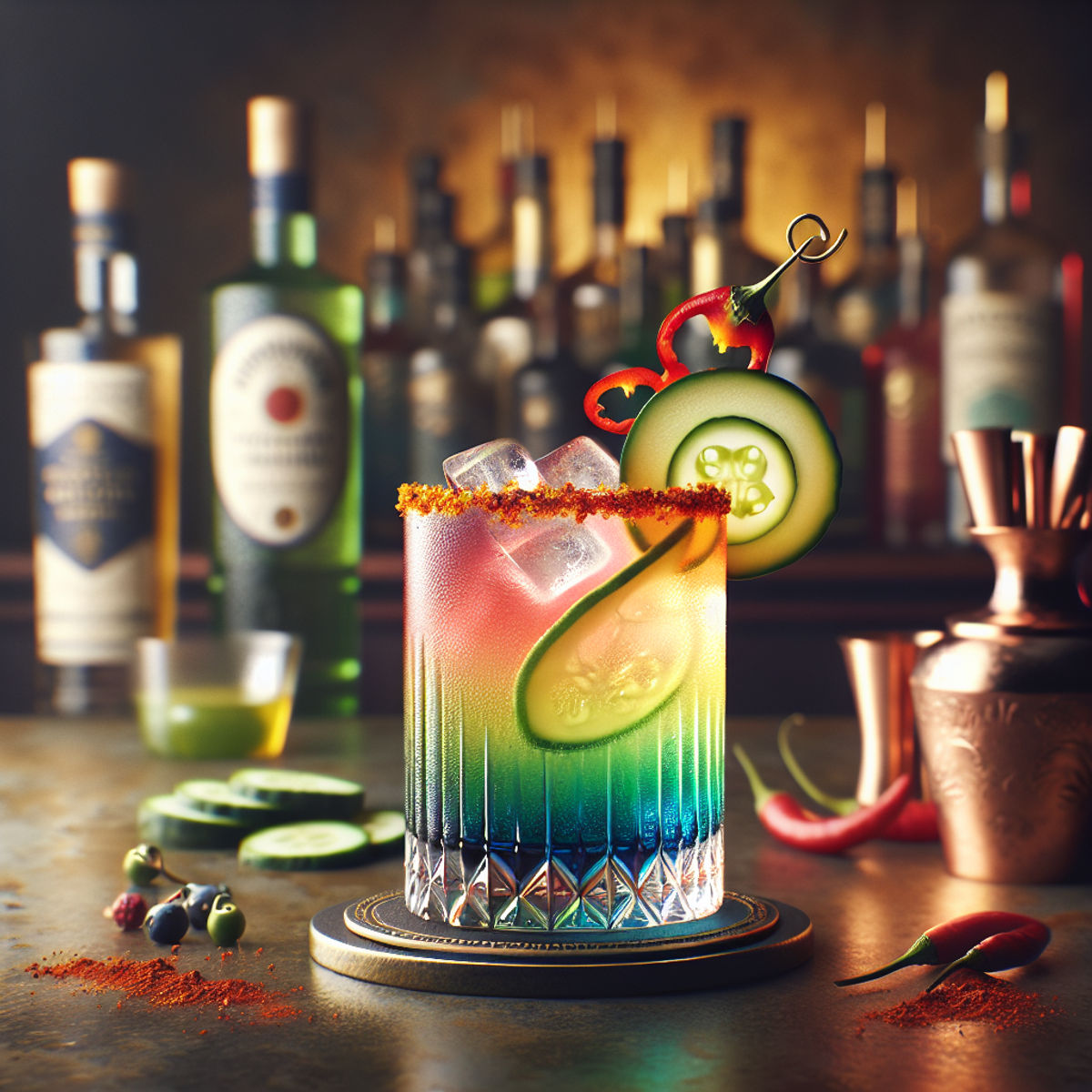 Fiery Sapphire, Bold gin cocktail with spicy kick