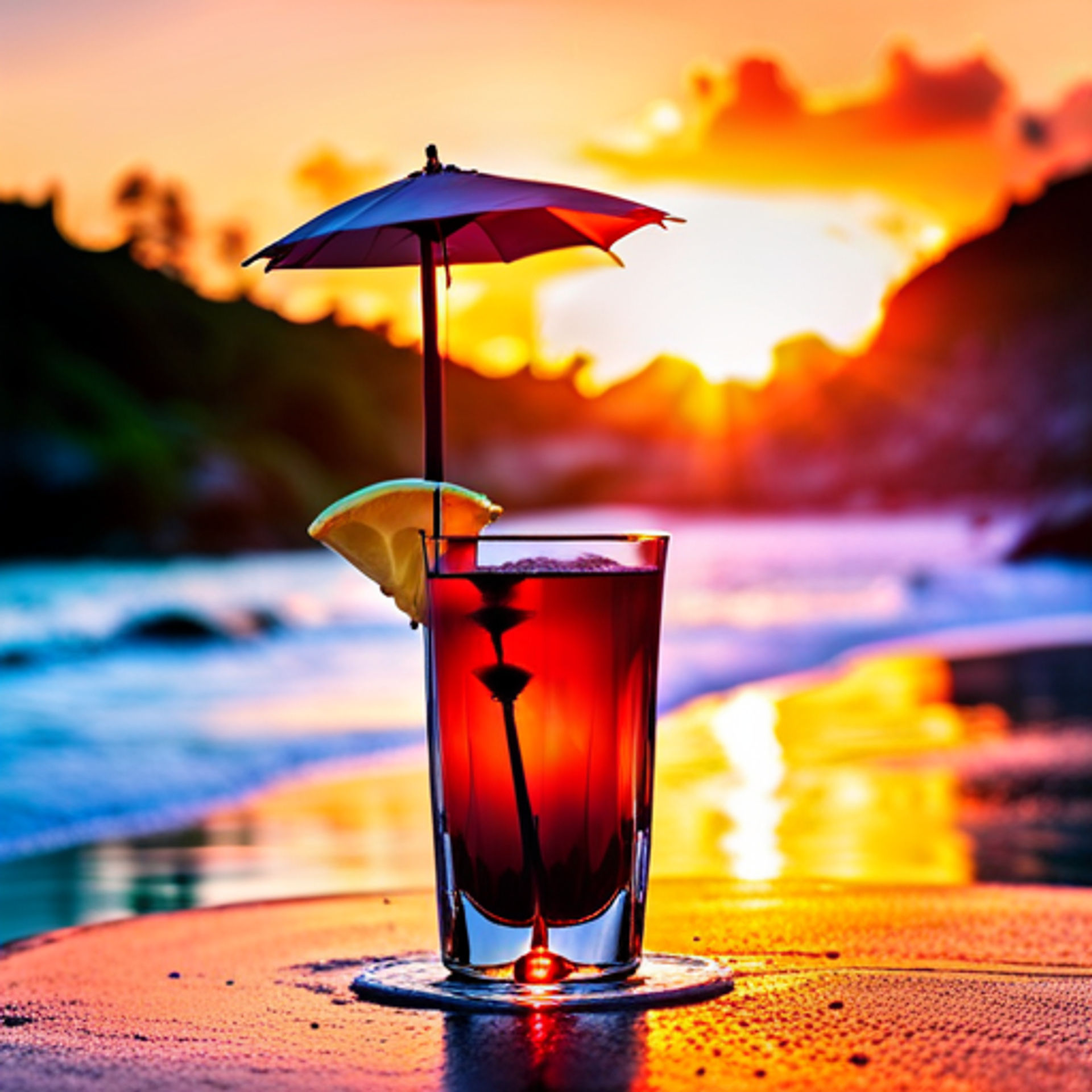 Fiery Scarlet Flame, Bold and spicy cocktail with vibrant red hue and ...