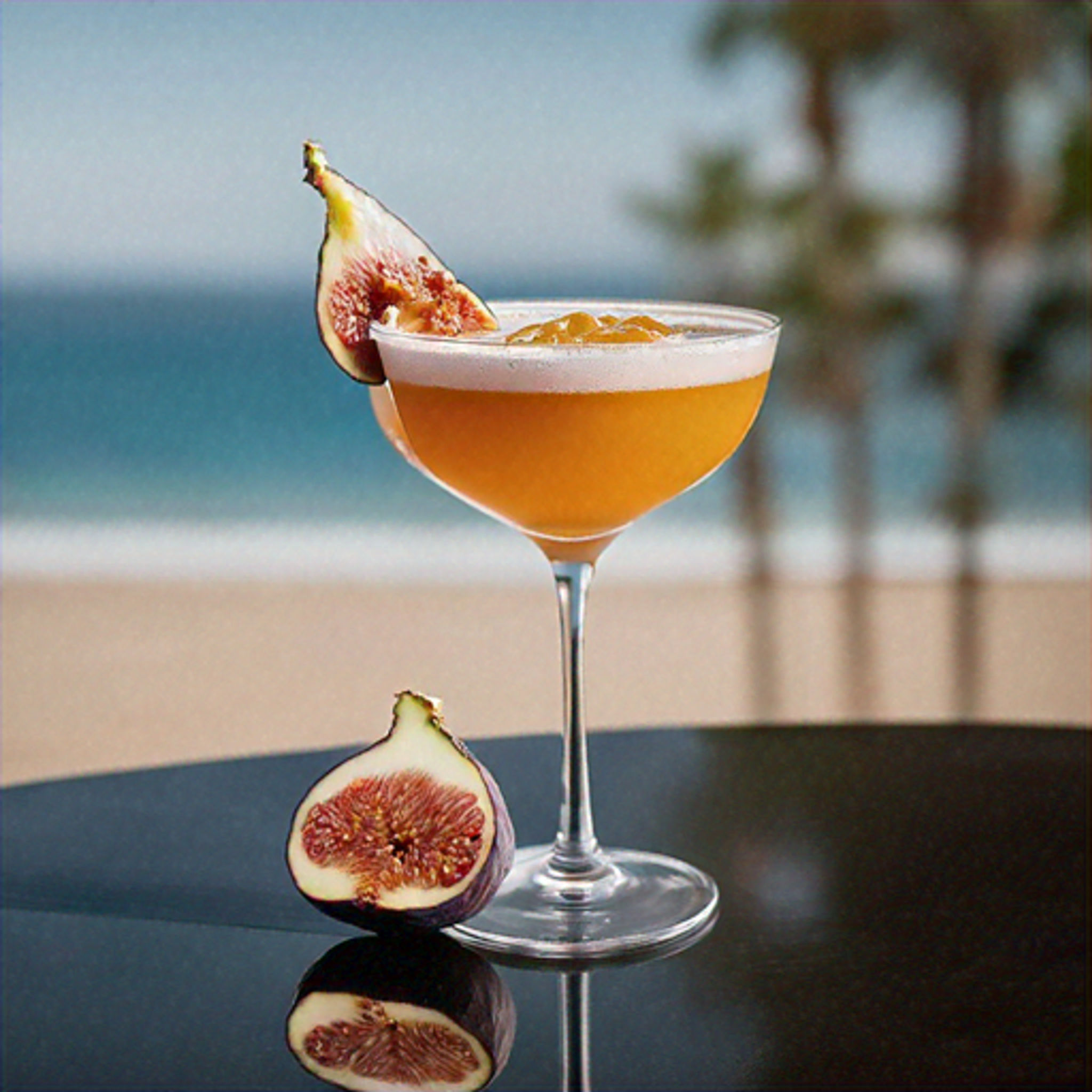 Fig Pineapple Fizz, Sweet and bitter cocktail with figs and pineapple