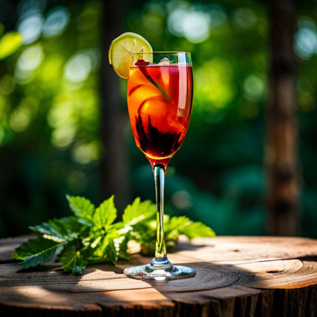 Forest Whispers, Earthy forest cocktail with herbal and woody flavors