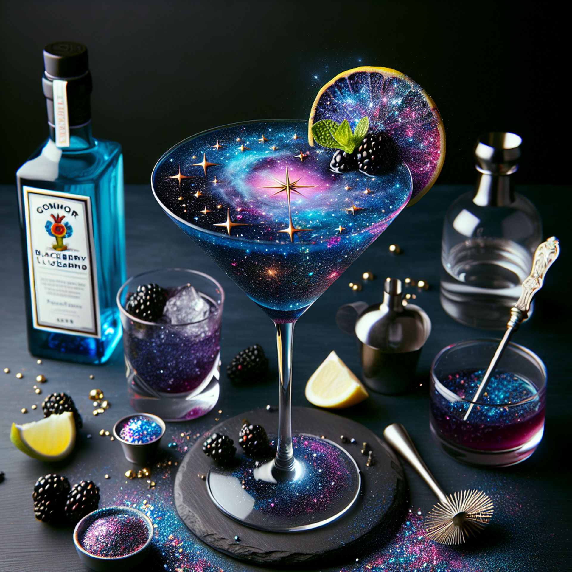 Galactic Slam, Vibrant space-themed cocktail with jammy twist