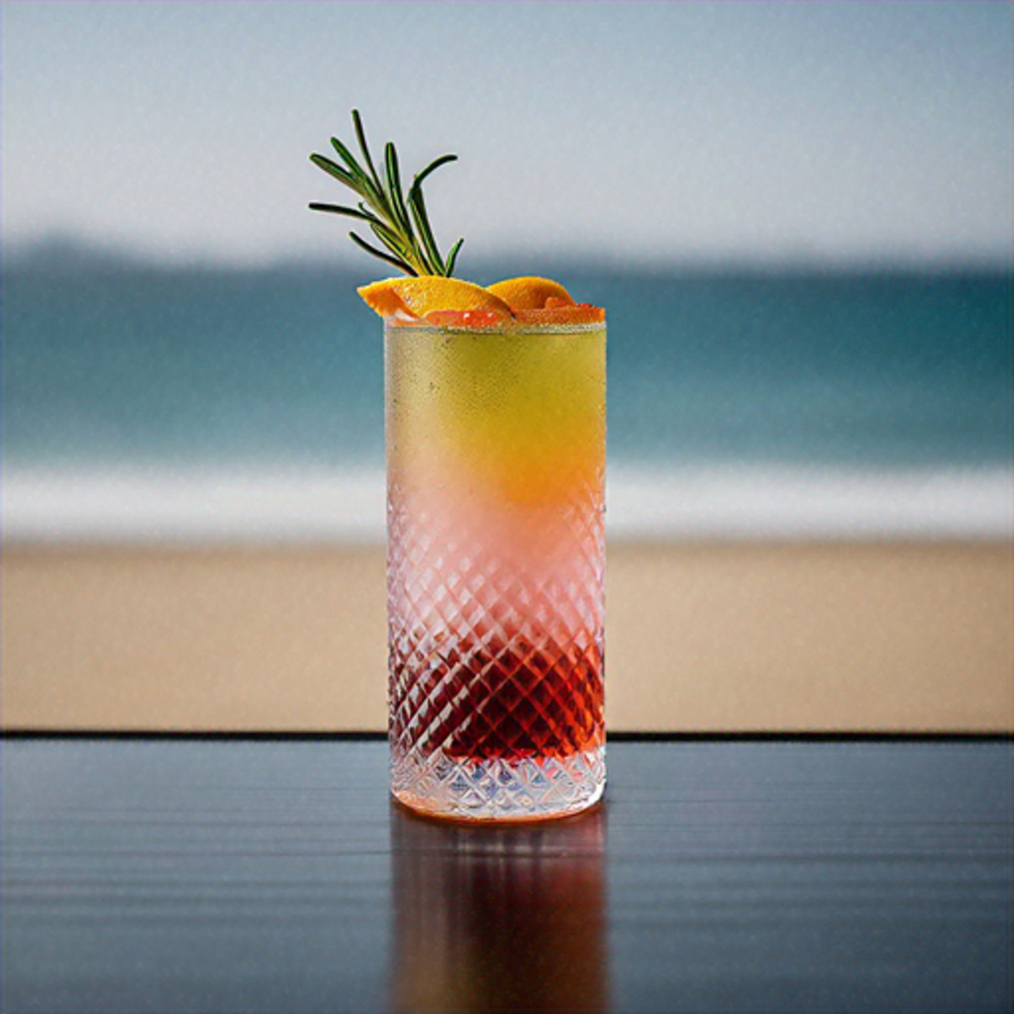 Golden Harmony, Complex cocktail with gin, rhum agricole, Suze, bitters ...