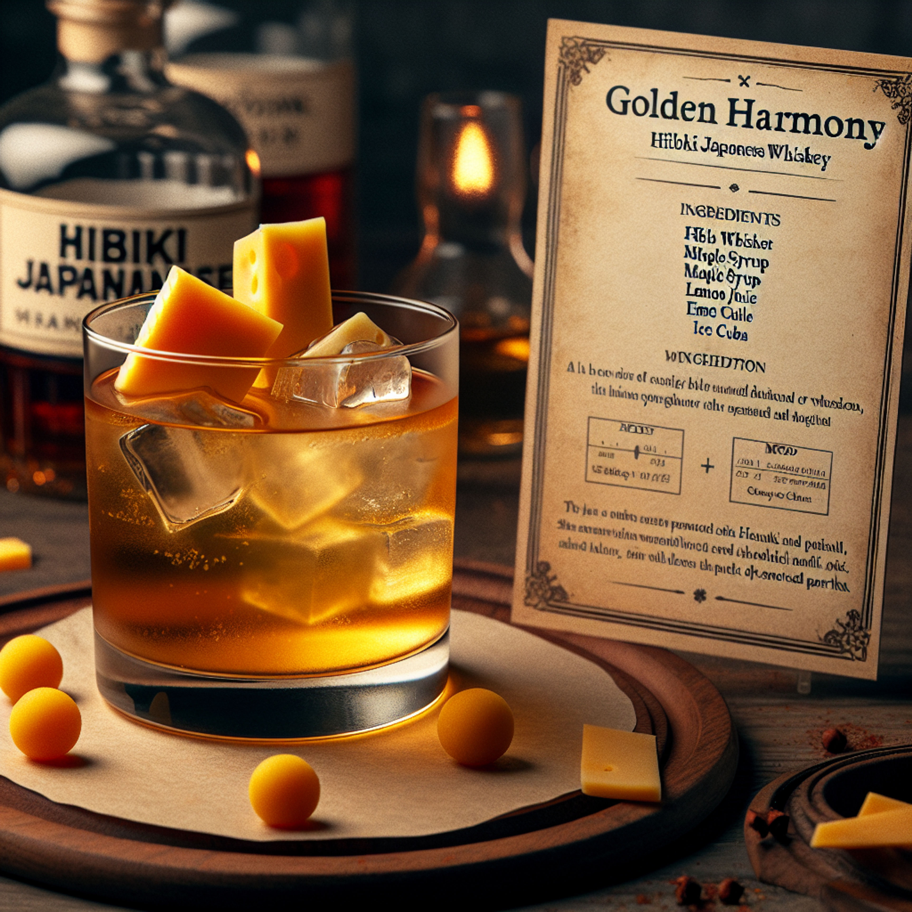 Golden Harmony, Decadent cocktail with cheese-infused water and Hibiki ...