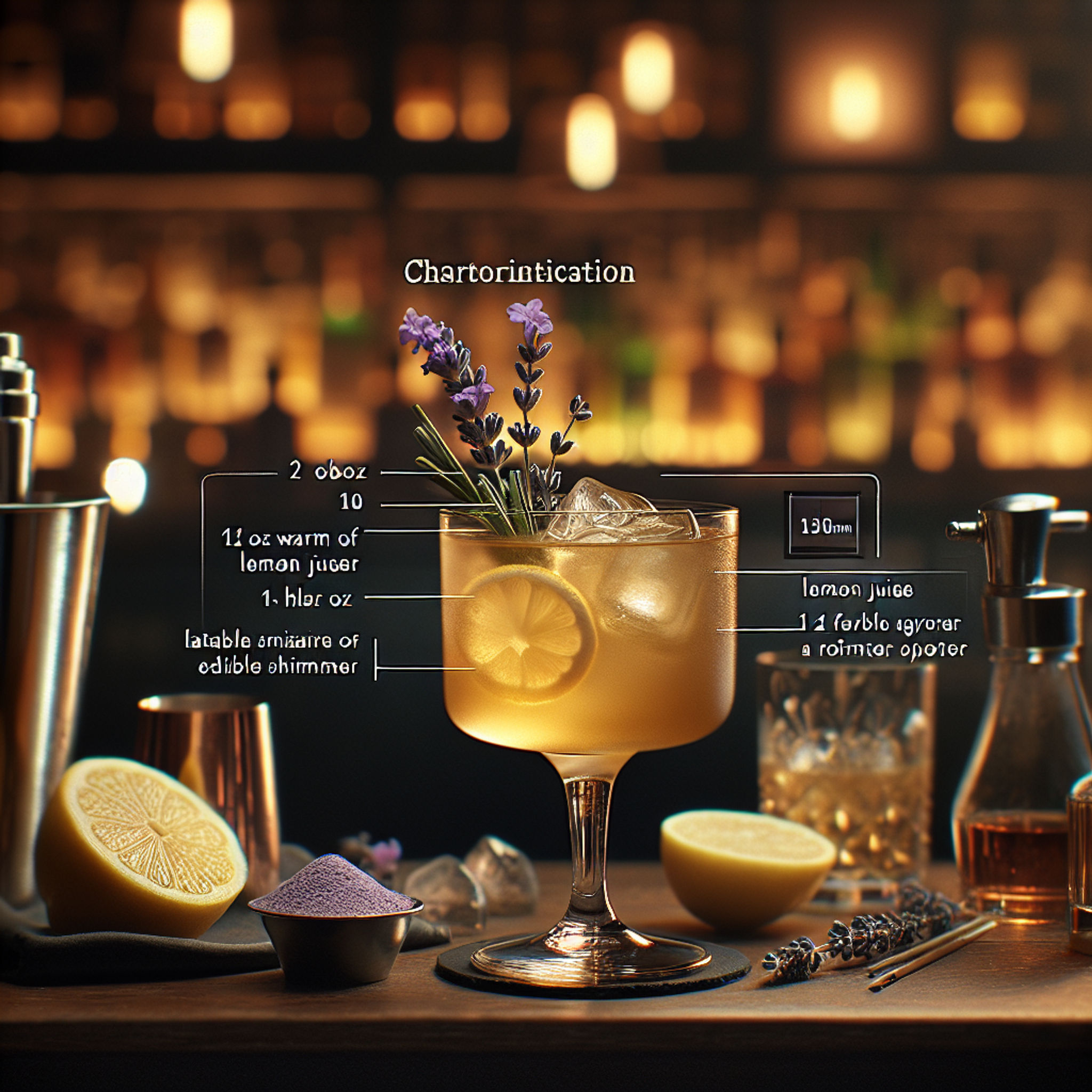 Golden Hour Sour, Bourbon, lemon, lavender, and sparkle in a ...