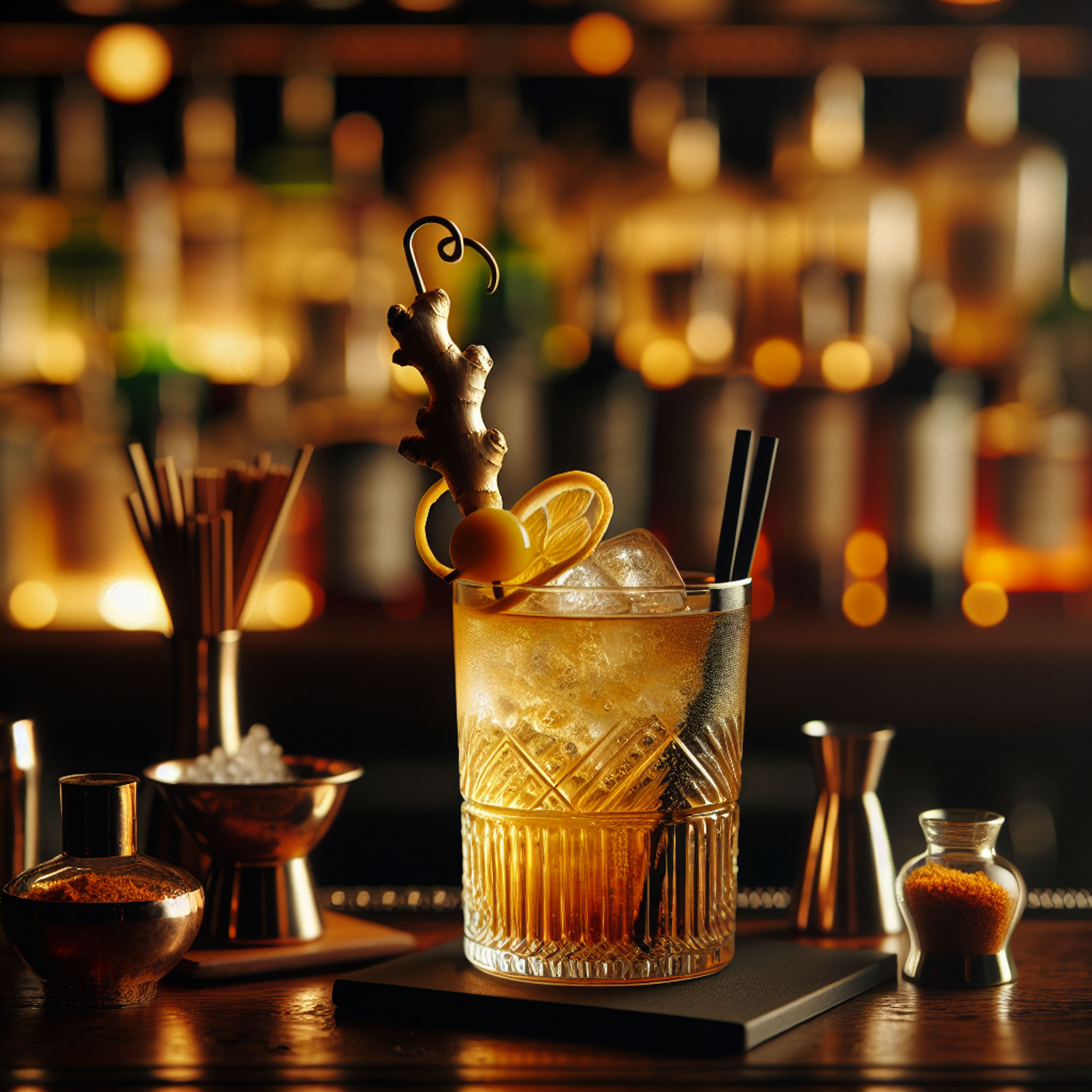 Golden Umami Sling, Whiskey, miso, ginger cocktail with savory twist