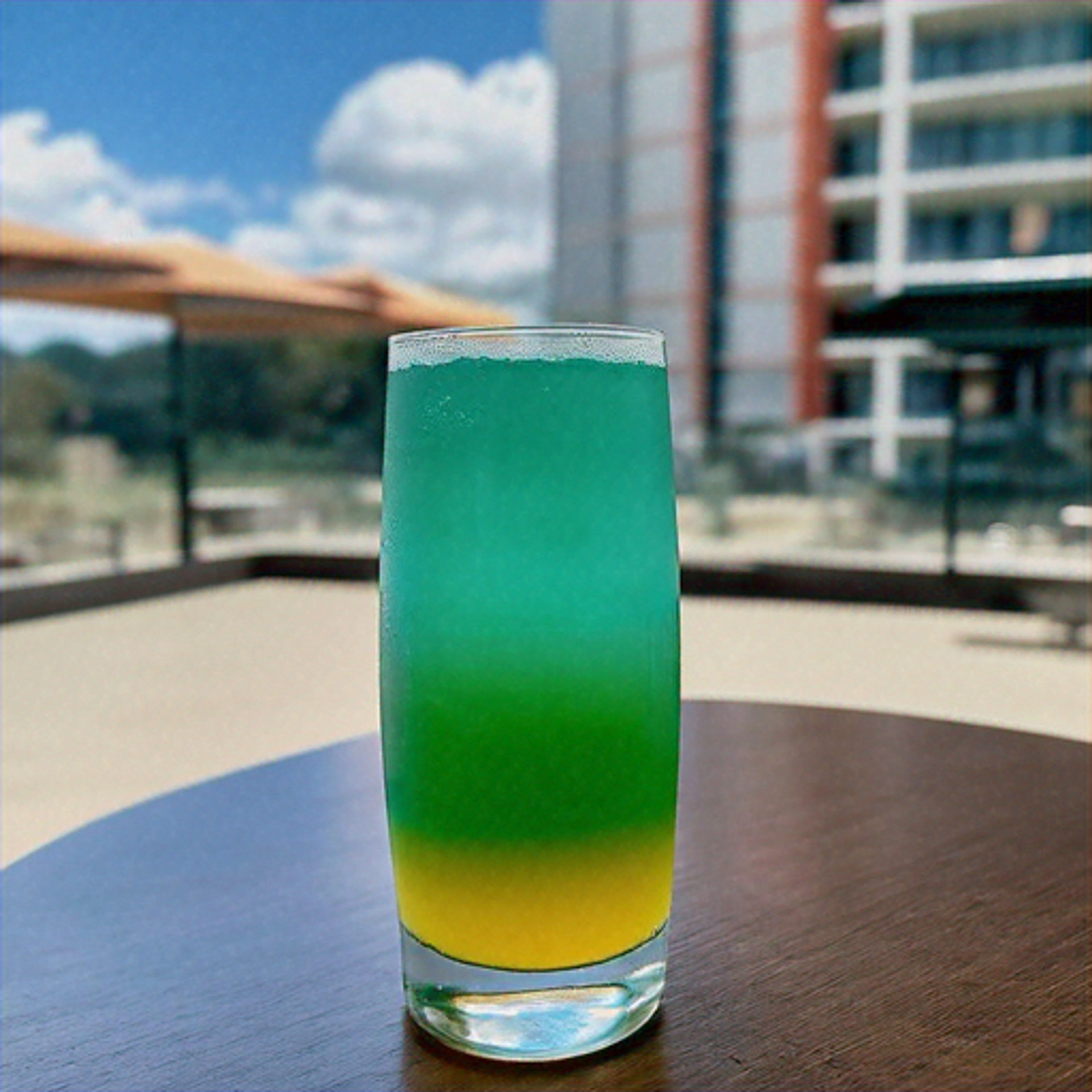 Green Enigma, Exotic, refreshing cocktail with Midori, dark rum, and citrus